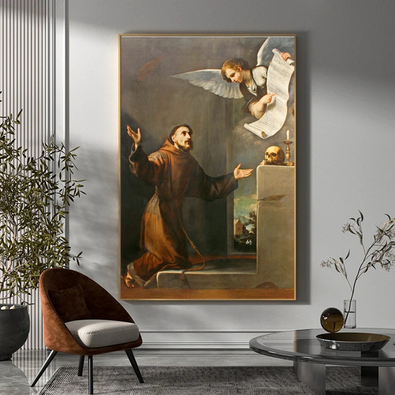 Saint Francis Angel Spanish Painting Wall Art Canvas Classic High End ...