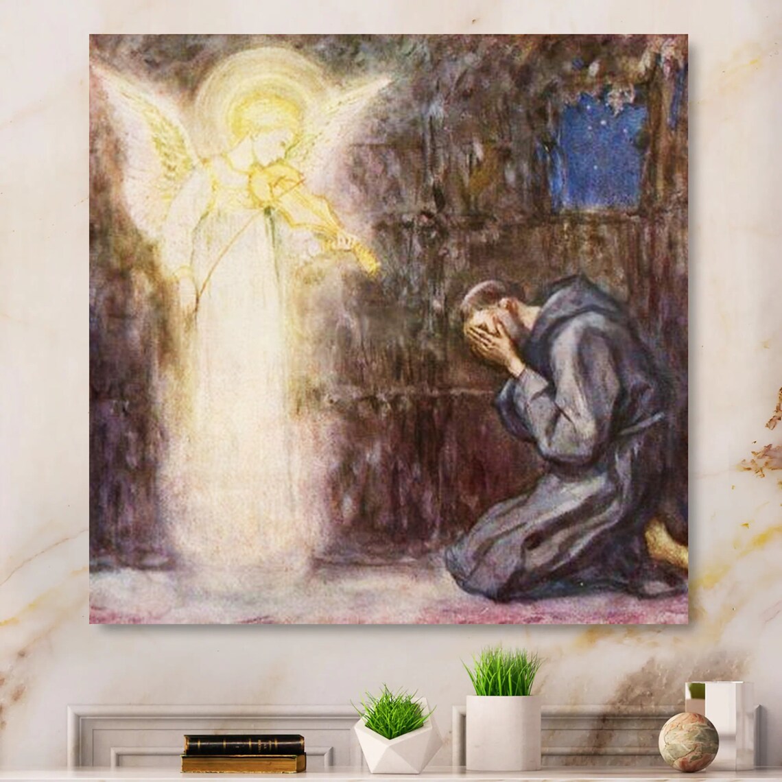 Vintage Illustration Saint Francis Angel Antique Print Catholic Gift ...