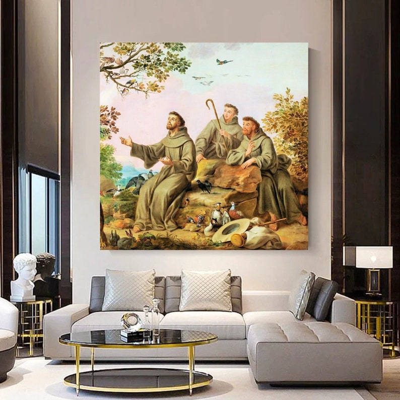 Image Painting Saint Francis Assisi Preach to Birds Catholic Gift for ...