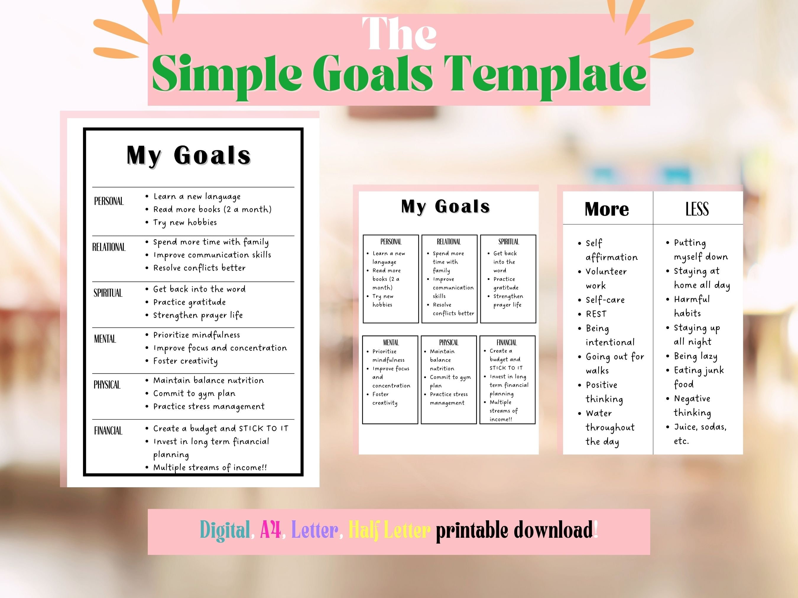 Your Simple GOALS Templates Bundle - Create Your Vision Board, Set ...