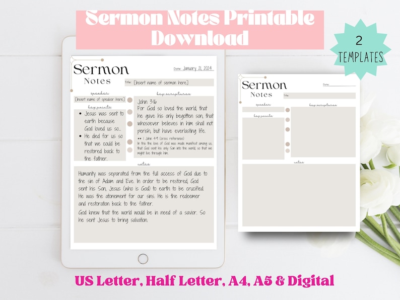 Sermon Note Taking Template for Women of Faith| Self Reflection ...