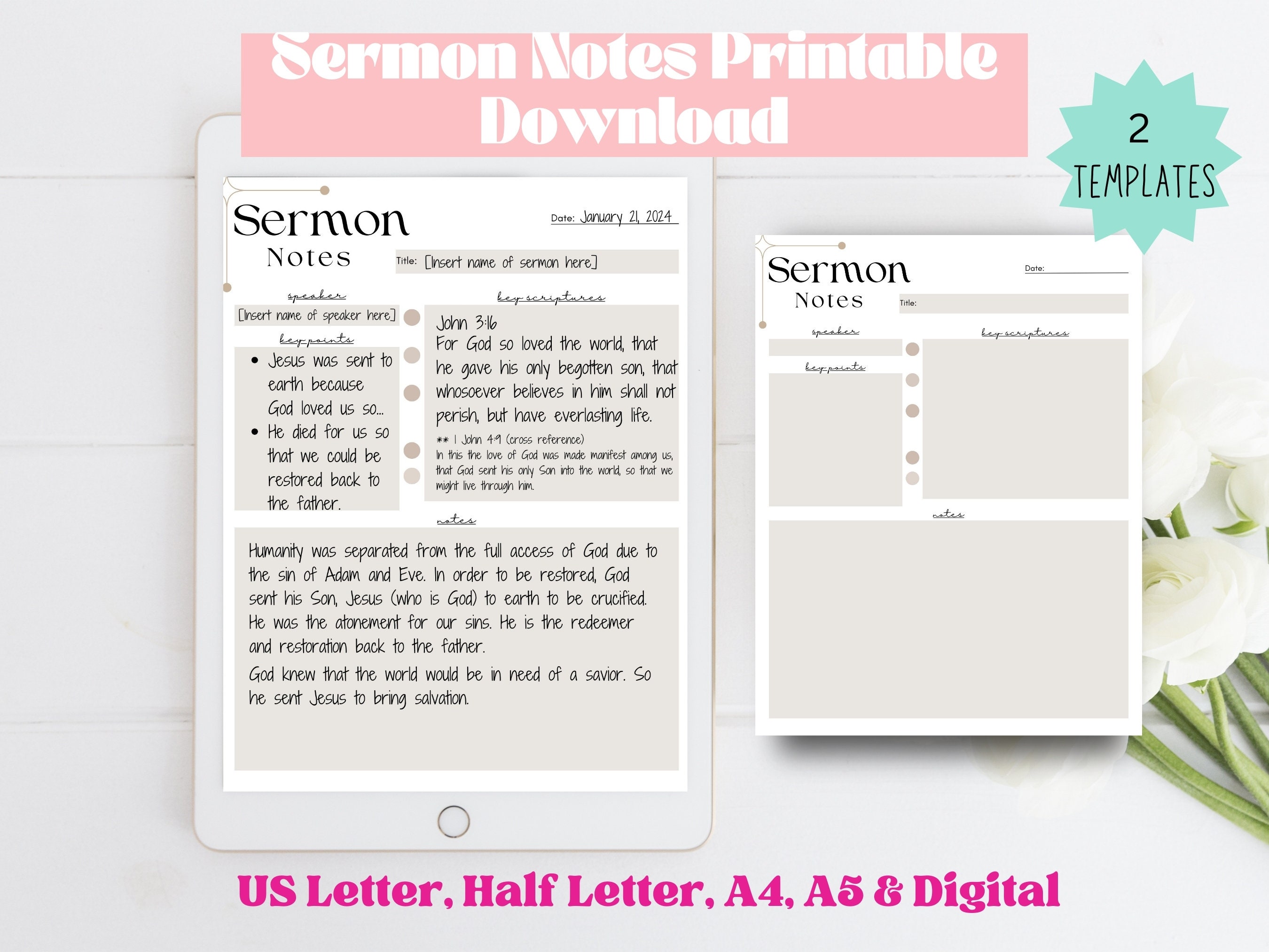 Sermon Note Taking Template for Women of Faith| Self Reflection ...
