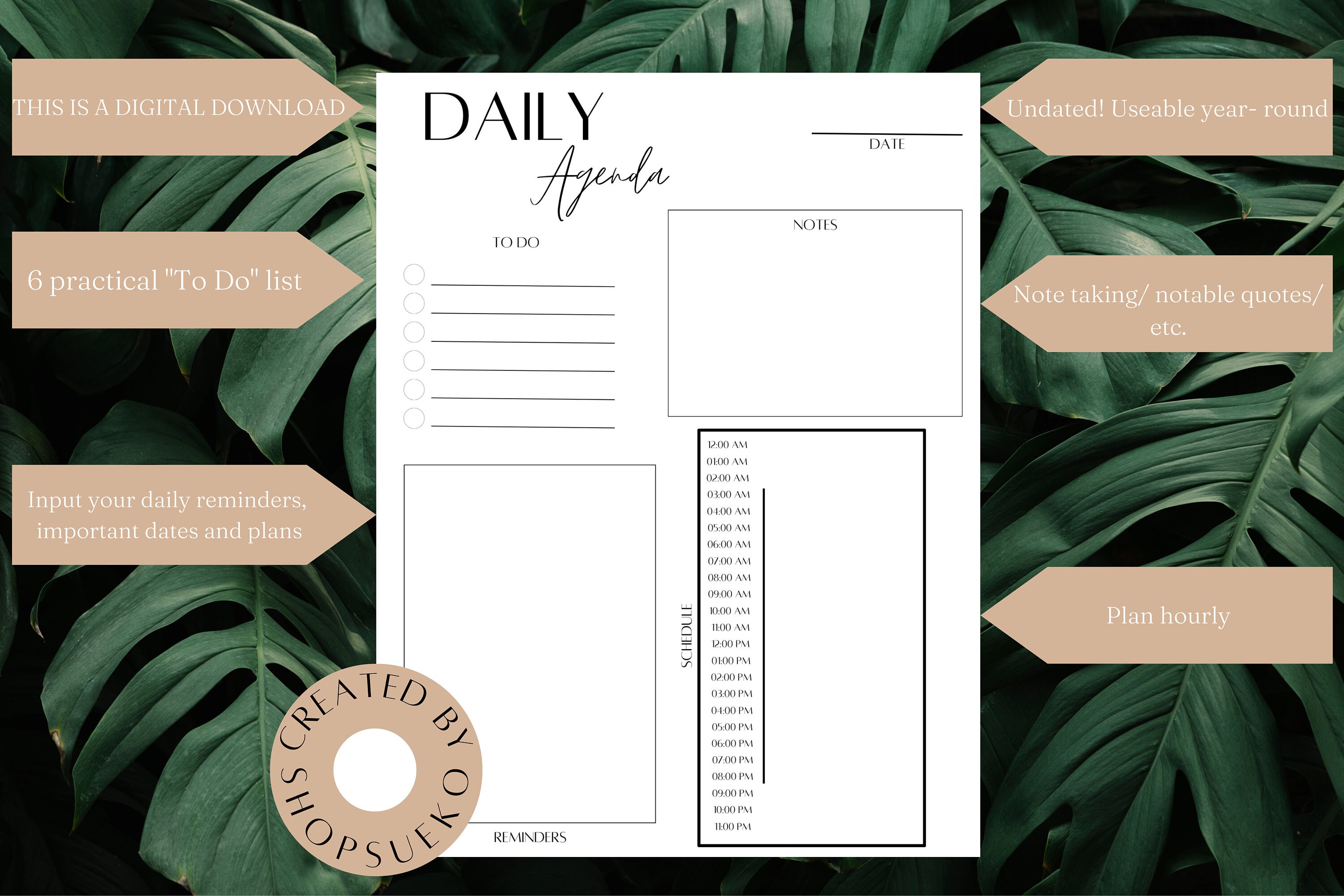Daily Black and White Minimalistic Digital Undated Daily - Etsy