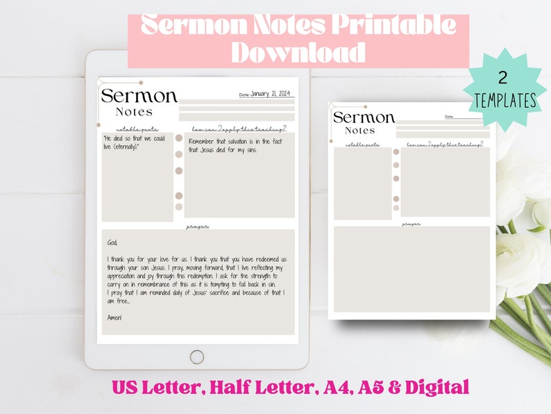 Sermon Note Taking Template for Women of Faith| Self Reflection ...