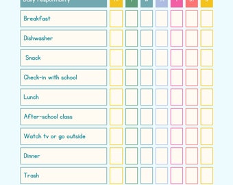 Digital Print Weekly Chores Planner for Kids After School - Etsy