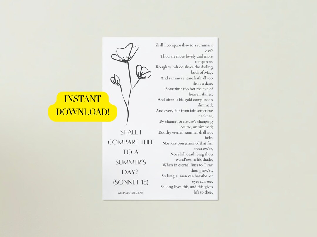 Wall Print Poem Wall Art Black and White Shall I Compare Thee to a ...