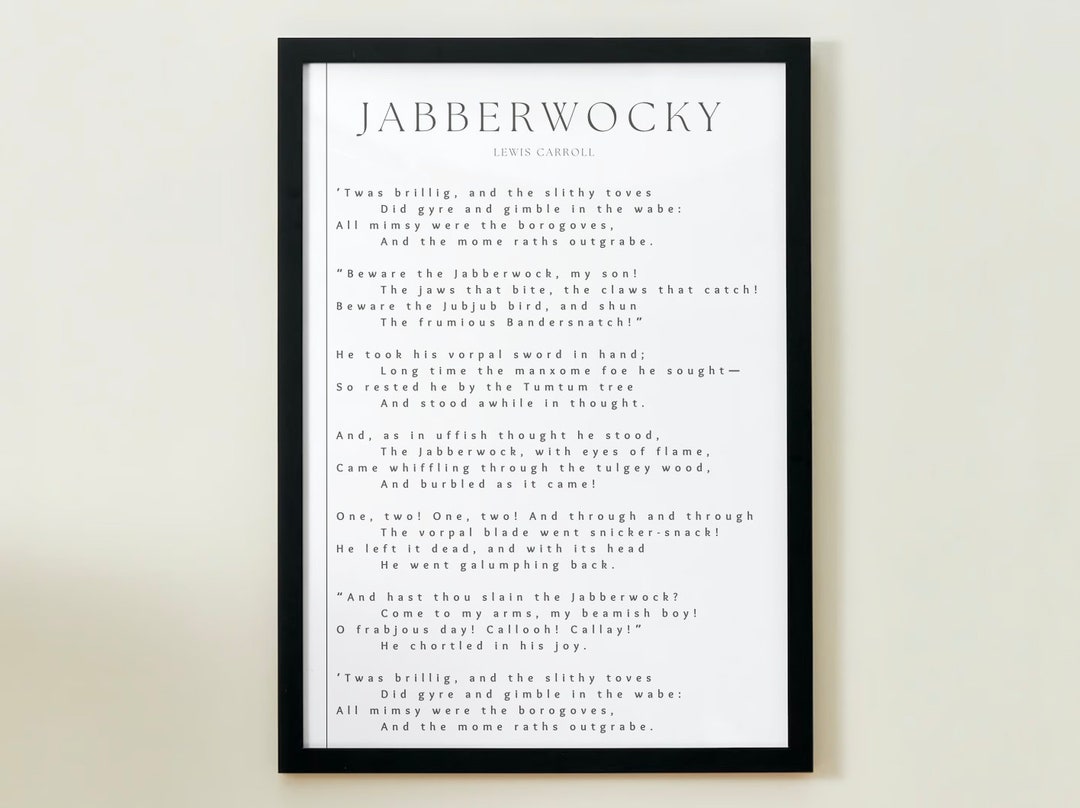 Jabberwocky Poem Print by Lewis Carroll - Etsy