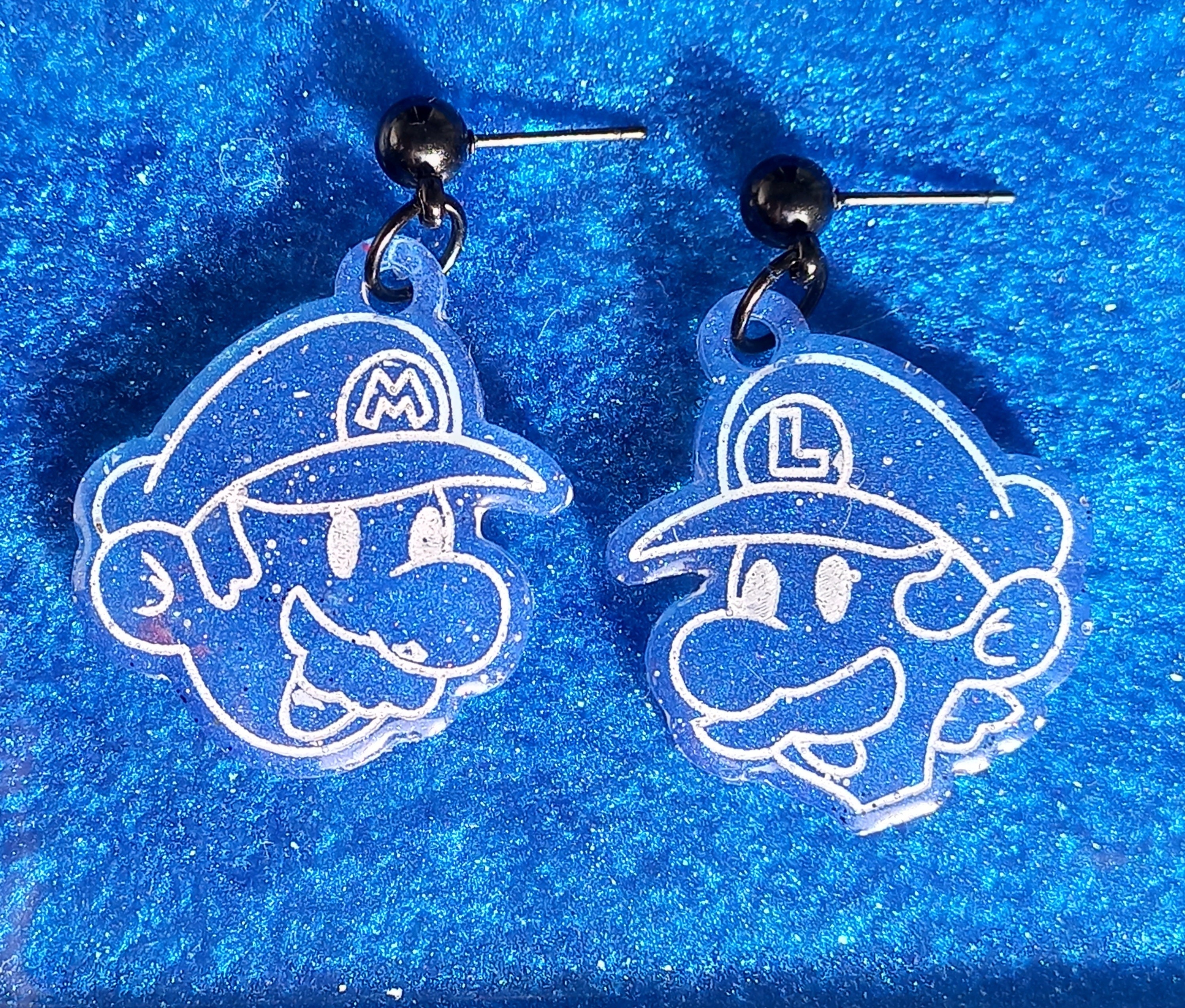 Blue Mario Luigi Nintendo Retro Gamer Resin Drop Studs/old School Gamer ...