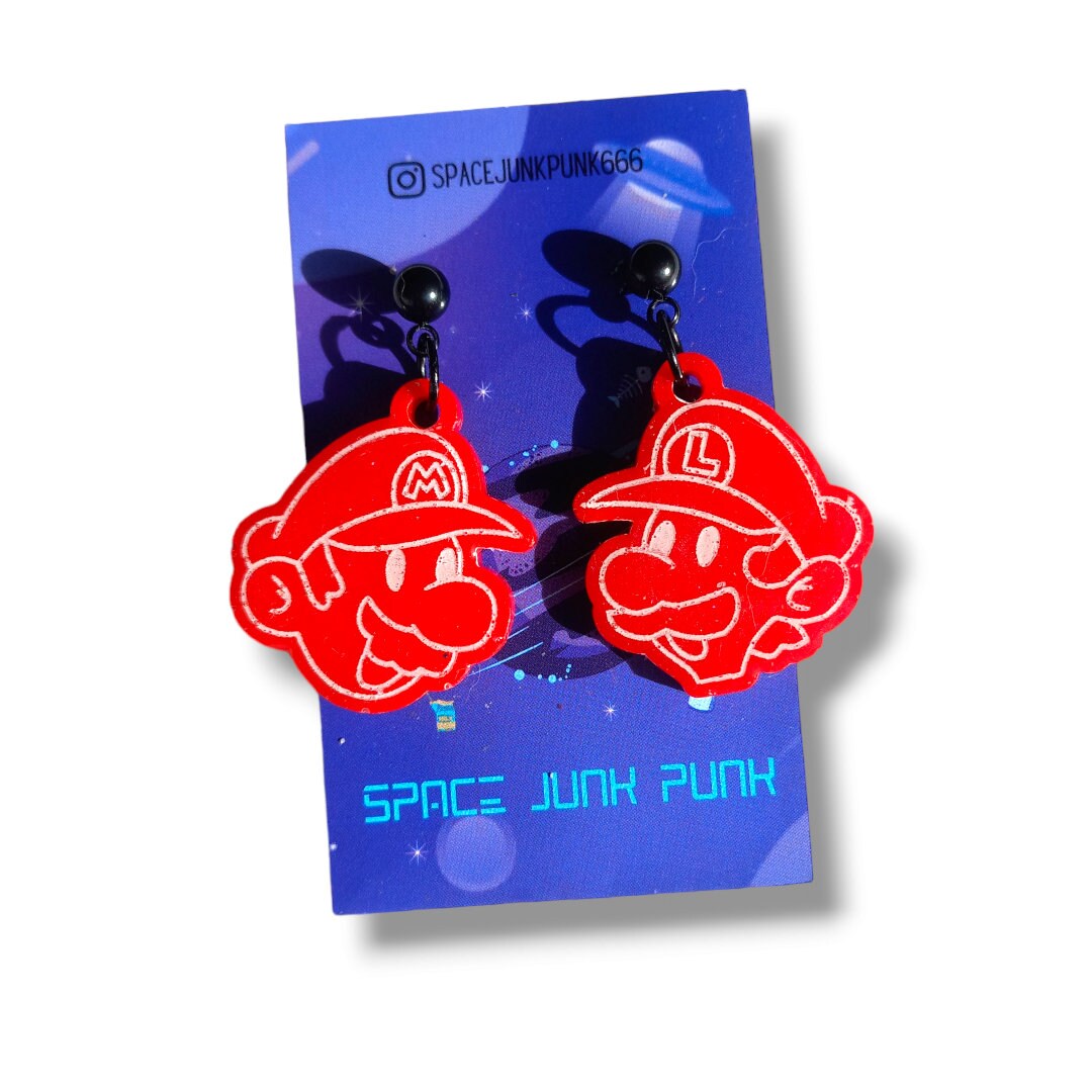 Red Mario Luigi Nintendo Retro Gamer Resin Drop Studs/old - Etsy