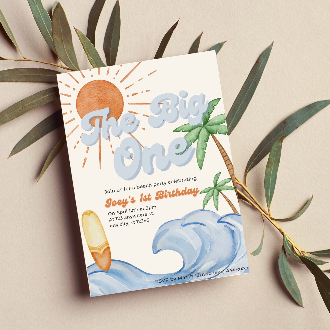 Editable the Big One First Birthday Party Invitation Boy Girl Retro ...