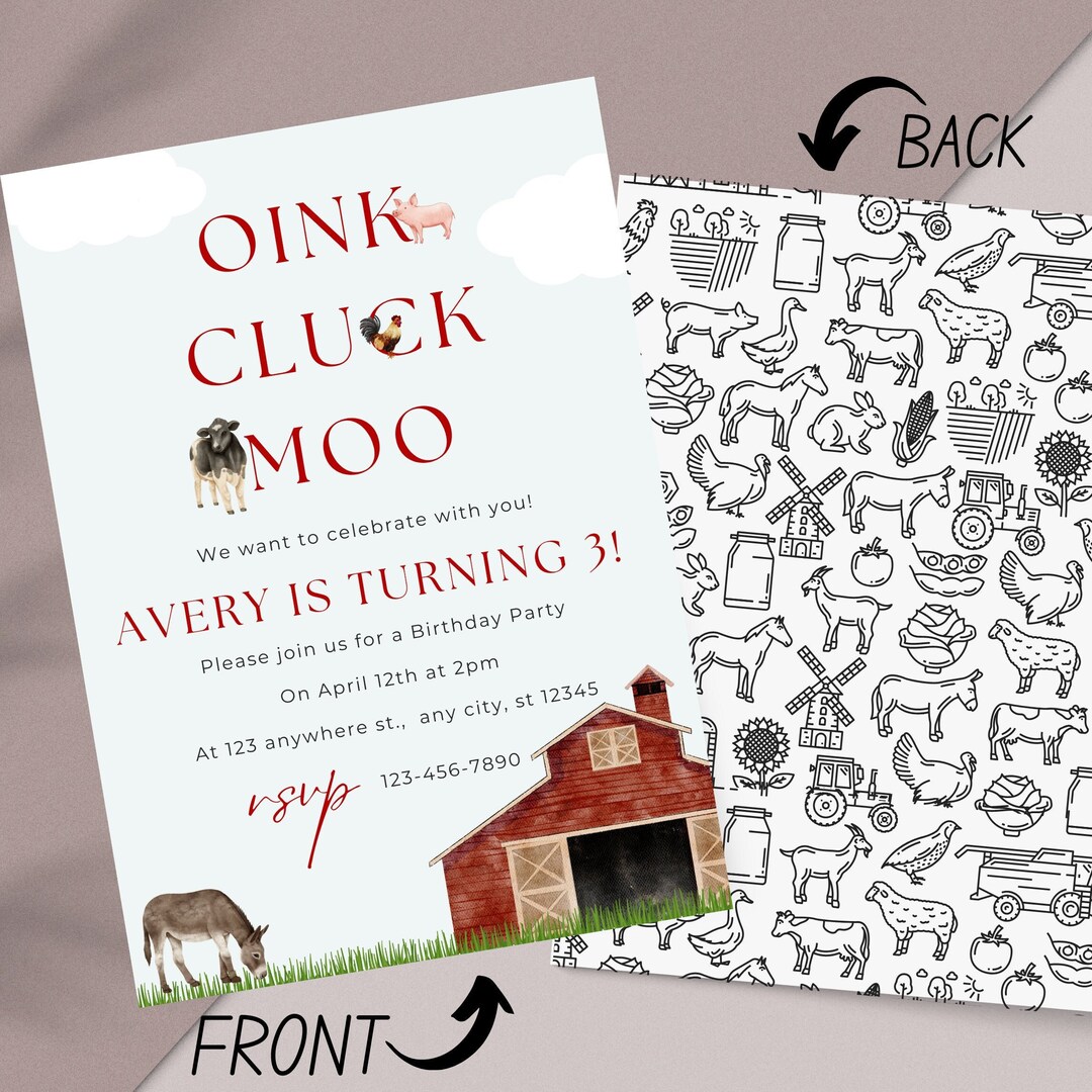 Farm Animal Birthday Party Invitation Digital Download Instant Editable ...