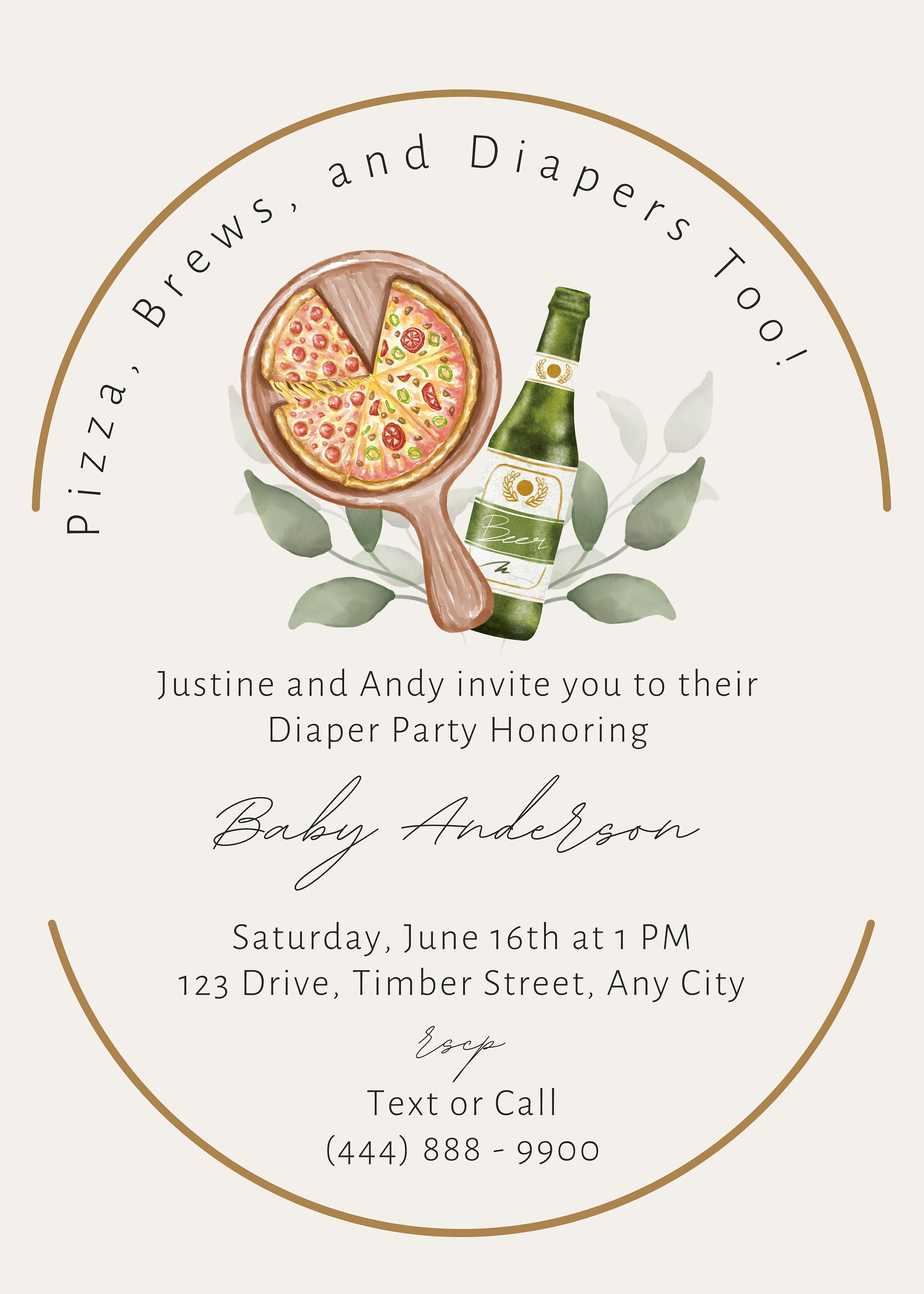 Pizza Brews and Diapers Too Diaper Party Digital Download Editable ...