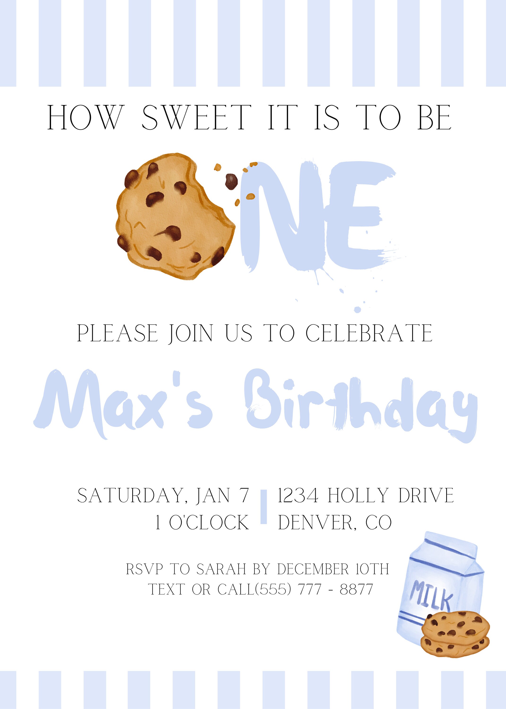 One Sweet Cookie How Sweet It is Invitation First Birthday Baby Boy ...