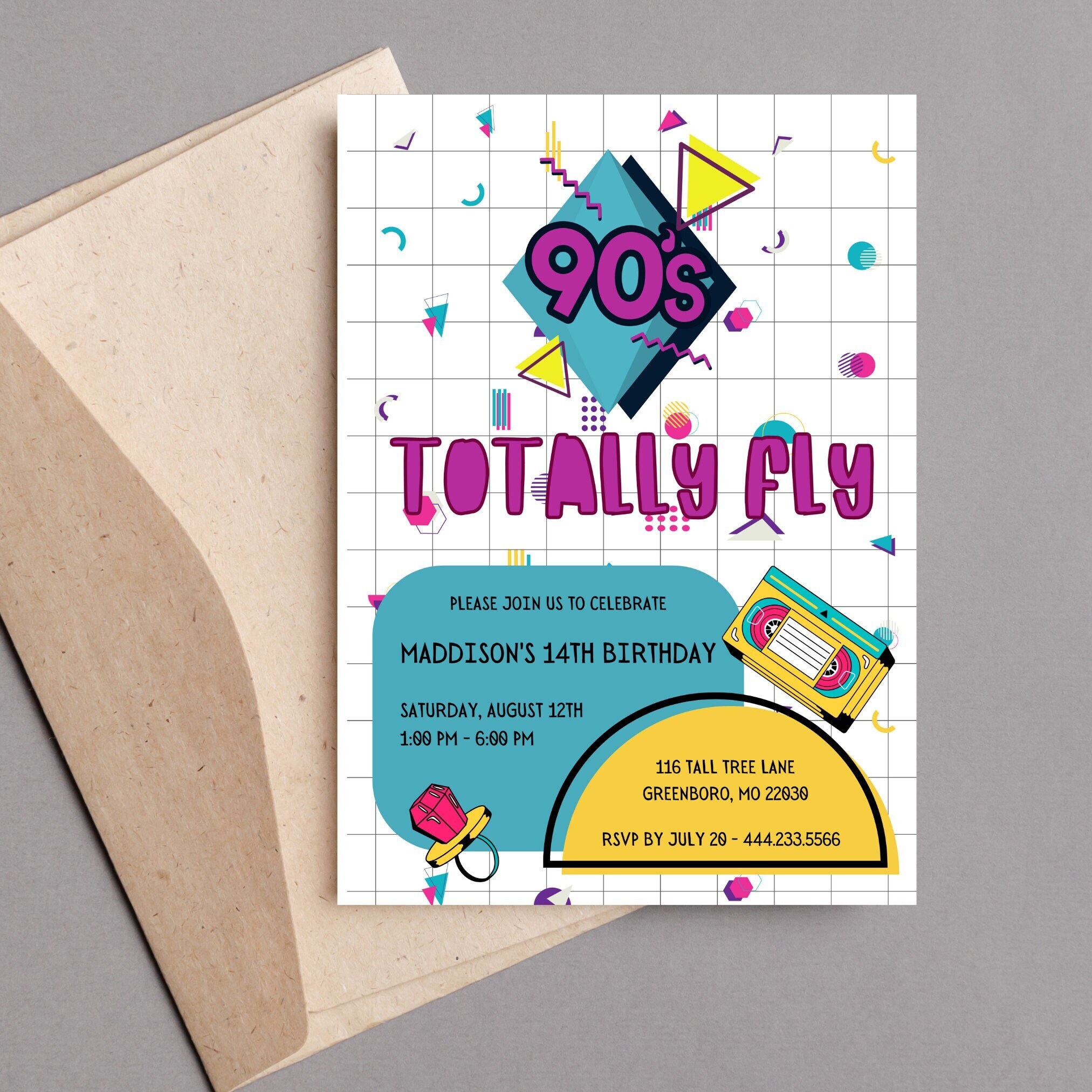 90s Theme Retro Party Birthday Party Invitation Instant Digital ...