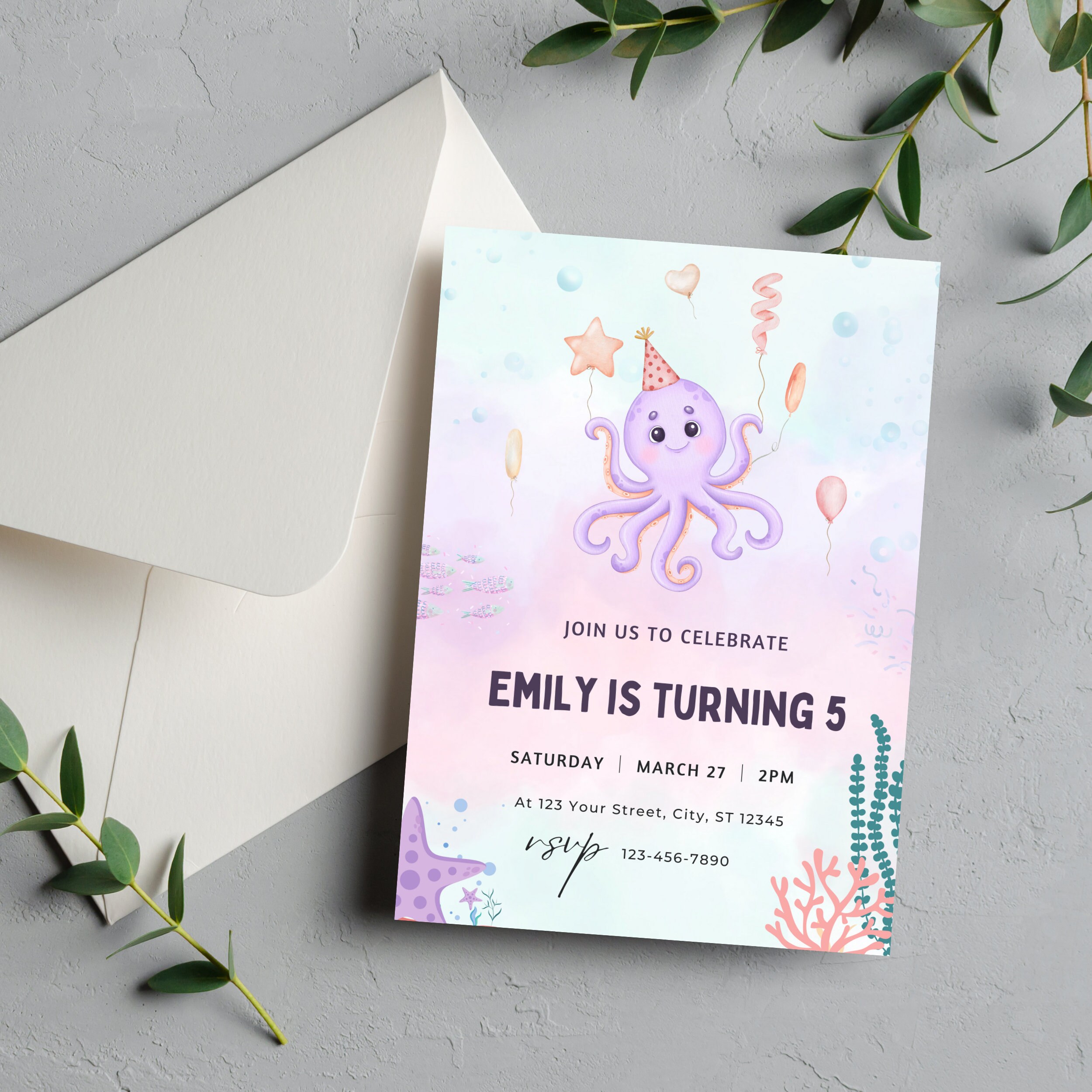 Octopus Birthday Invitation, Under the Sea Birthday Invitation, Ocean ...