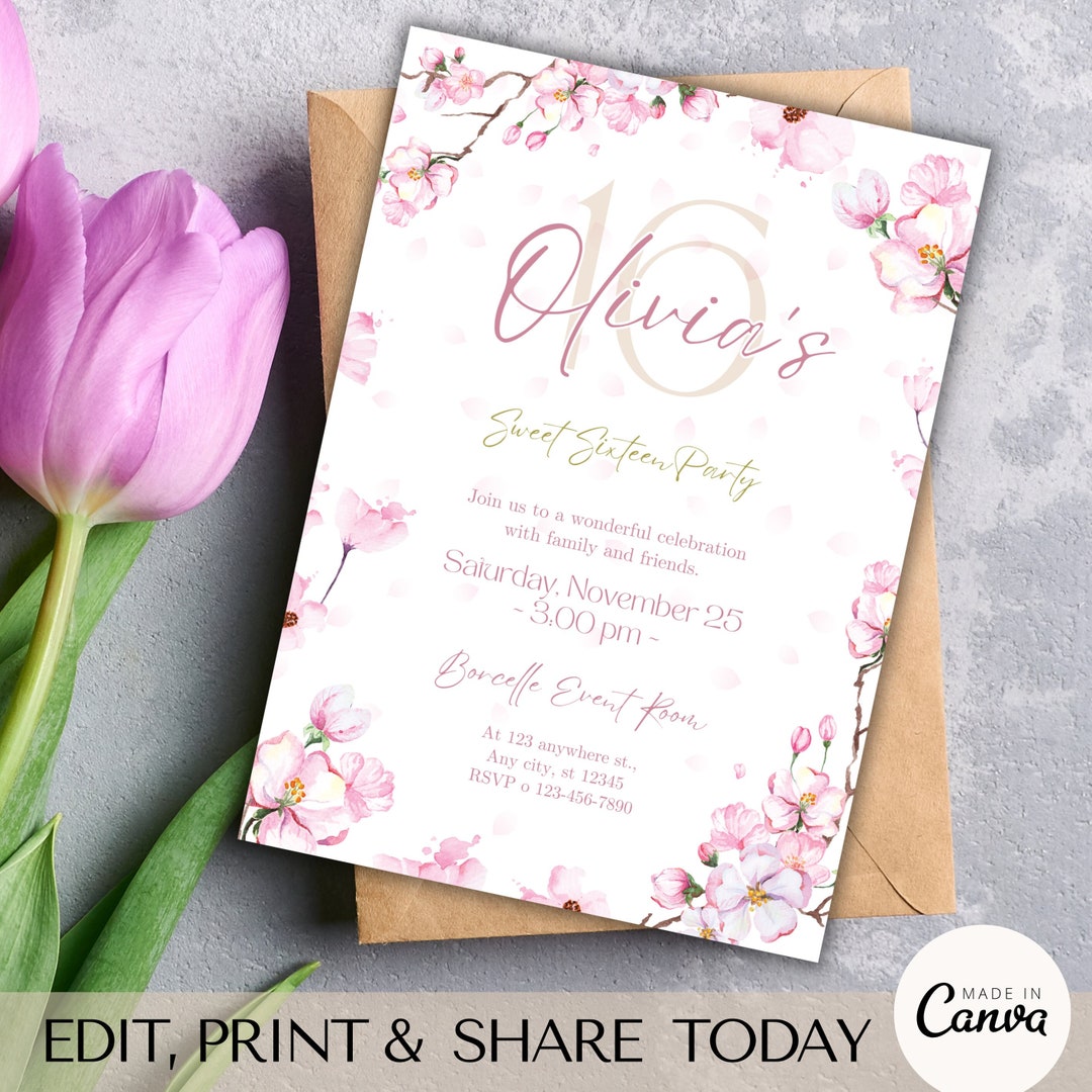 Spring Birthday Invitation, Cherry Blossom Birthday Invitation ...