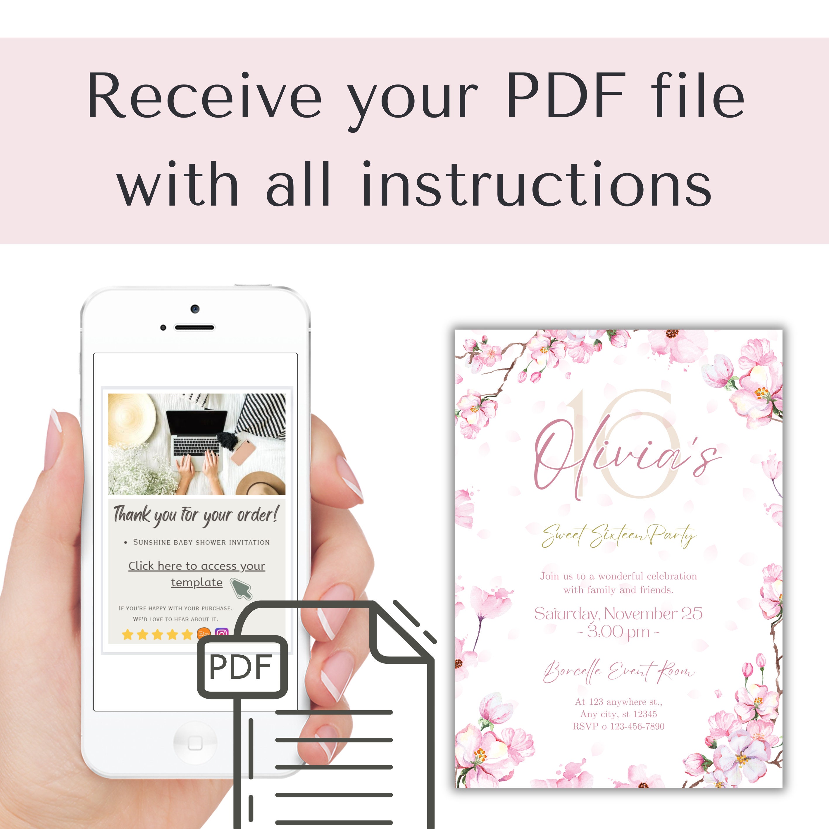 Spring Birthday Invitation, Cherry Blossom Birthday Invitation ...