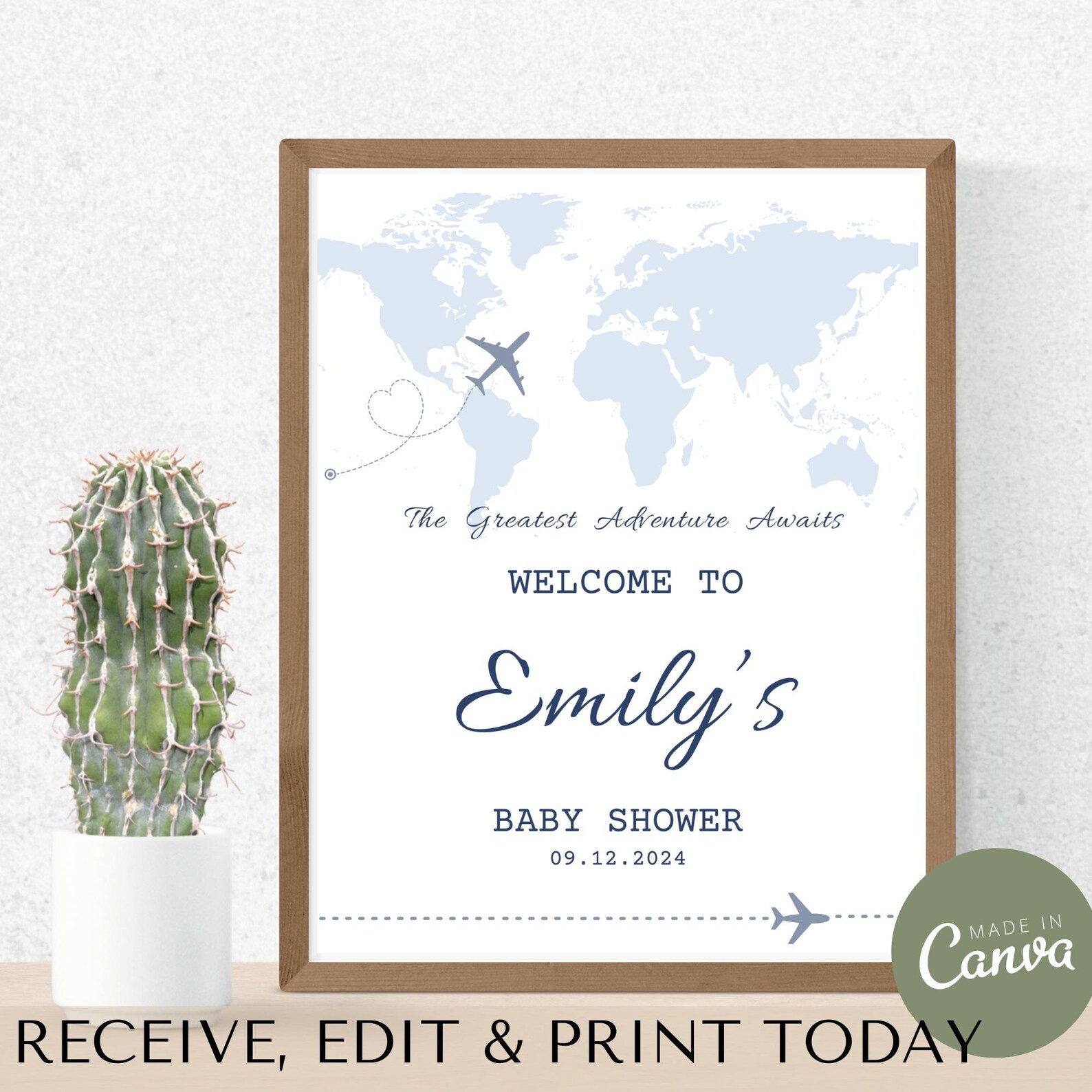 Airplane Ticket Baby Shower Welcome Sign Blue, Baby Shower Boarding ...