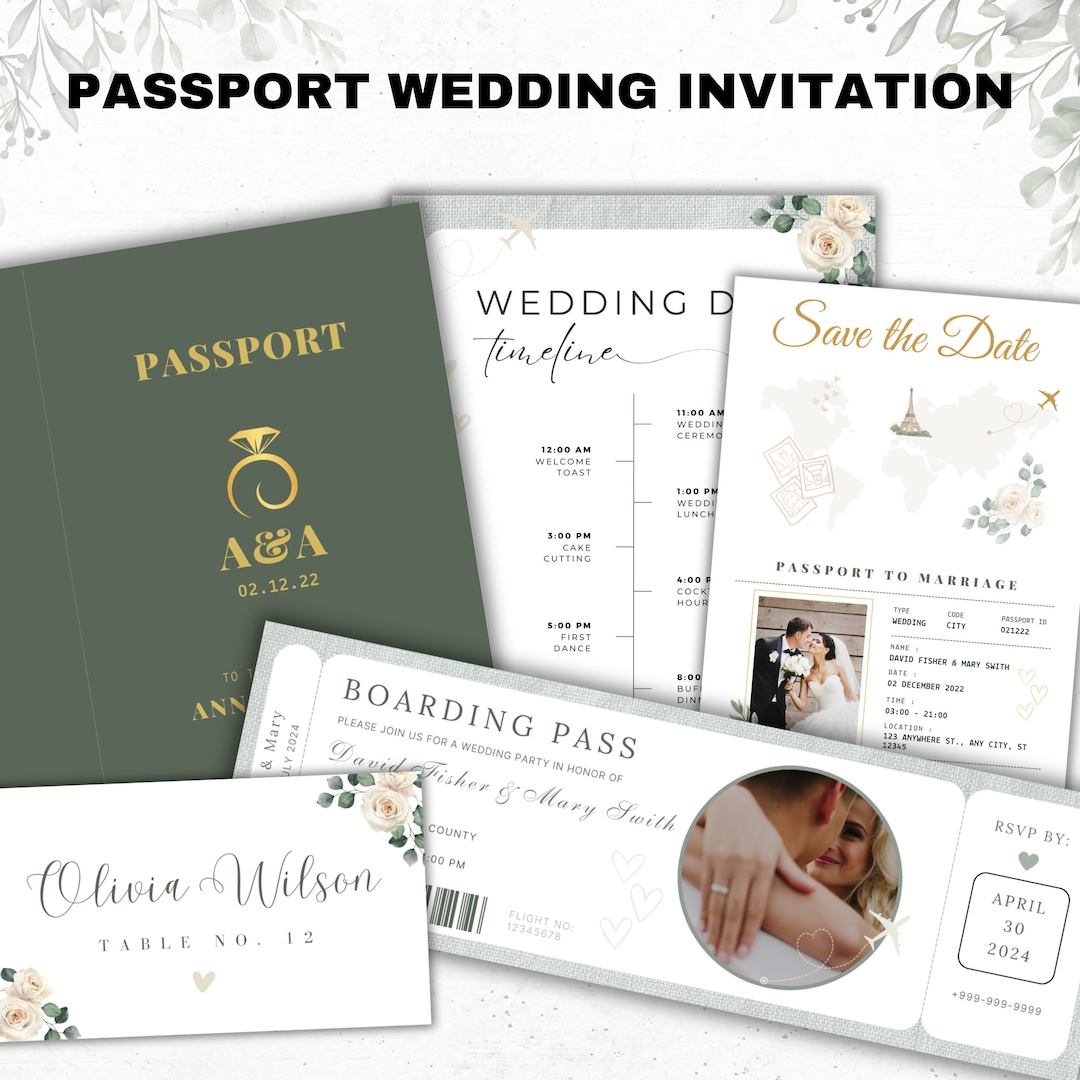 Passport Wedding Invitation Bundle, Destination Wedding Invitation ...