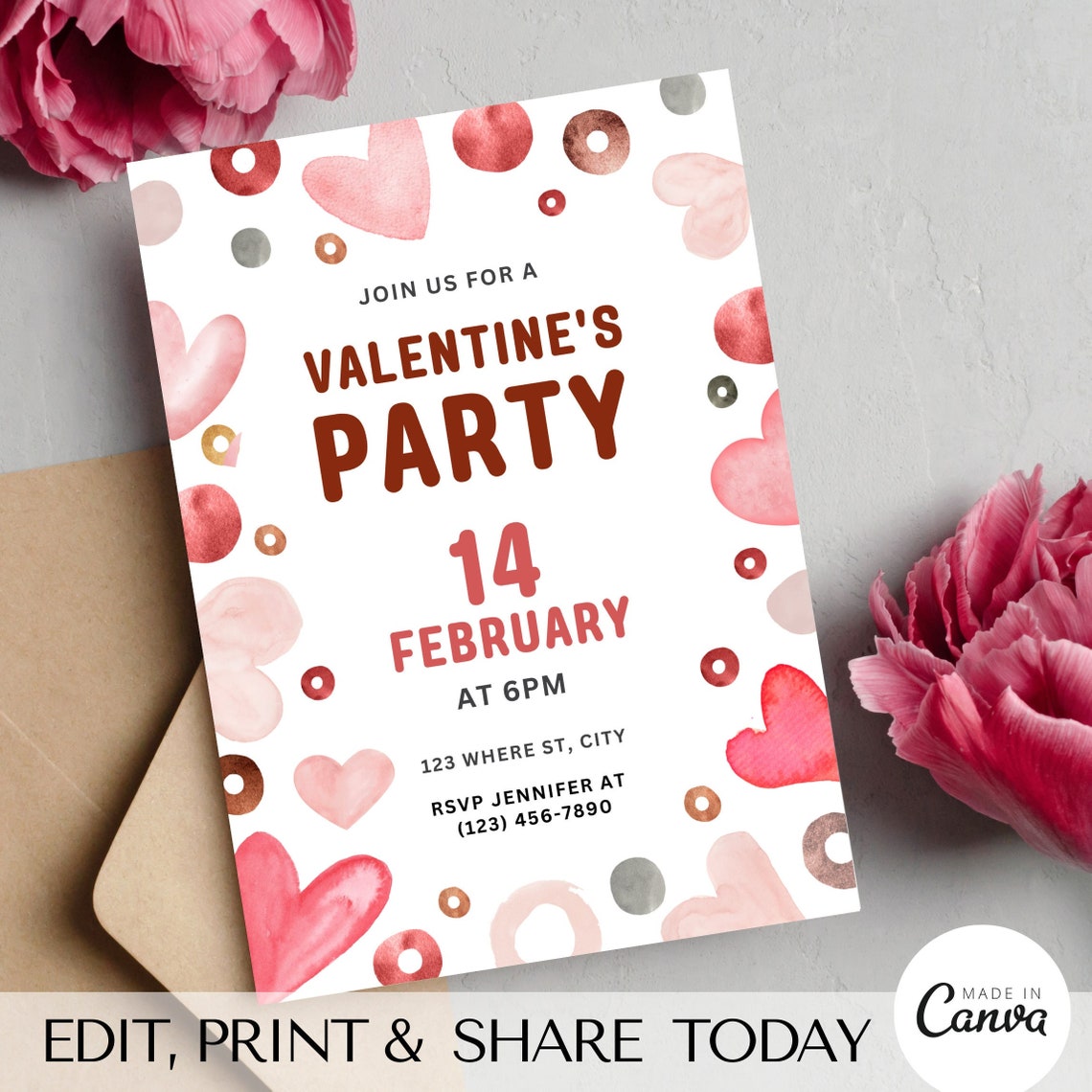 Editable Valentine's Day Party Invitation, Friends Valentine's Party ...