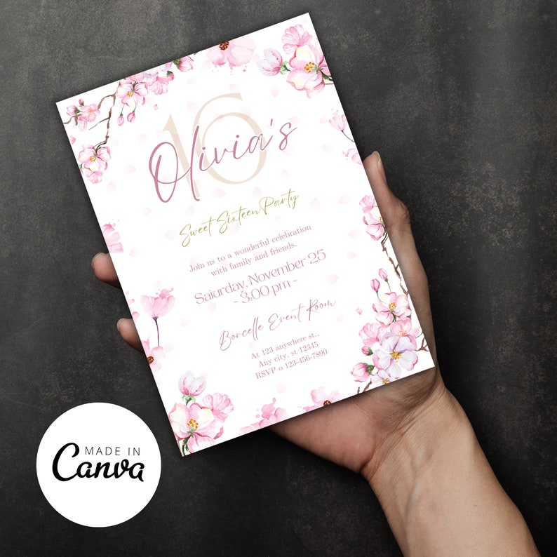 Spring Birthday Invitation, Cherry Blossom Birthday Invitation ...