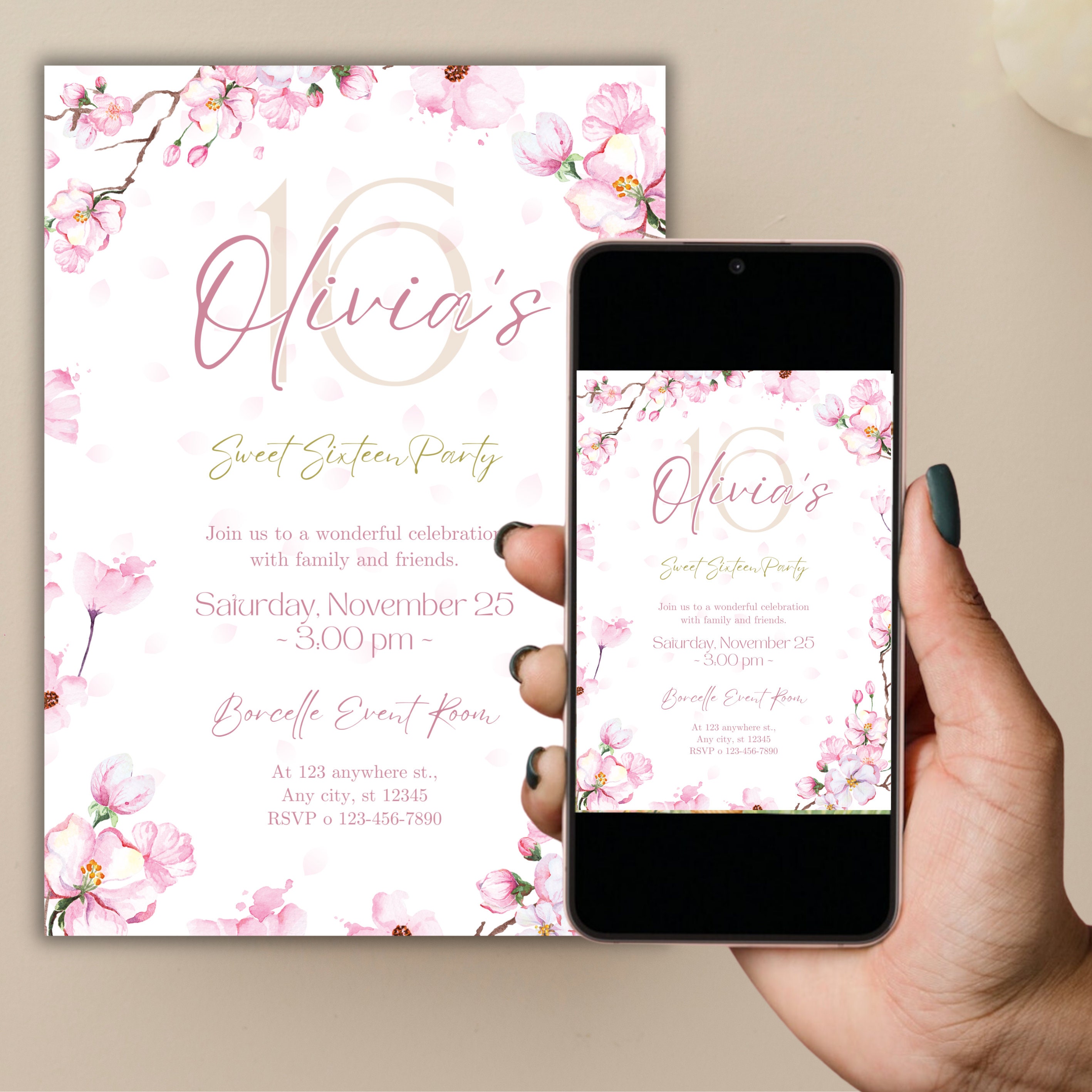 Spring Birthday Invitation, Cherry Blossom Birthday Invitation ...