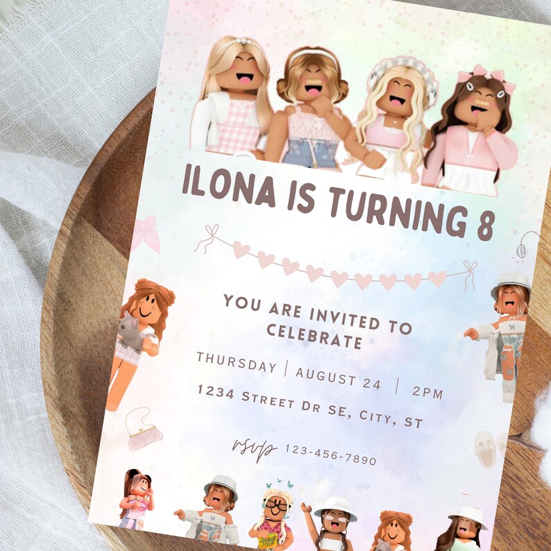 Roblox Birthday Invitation, Roblox Girl Birthday Invitation Template ...