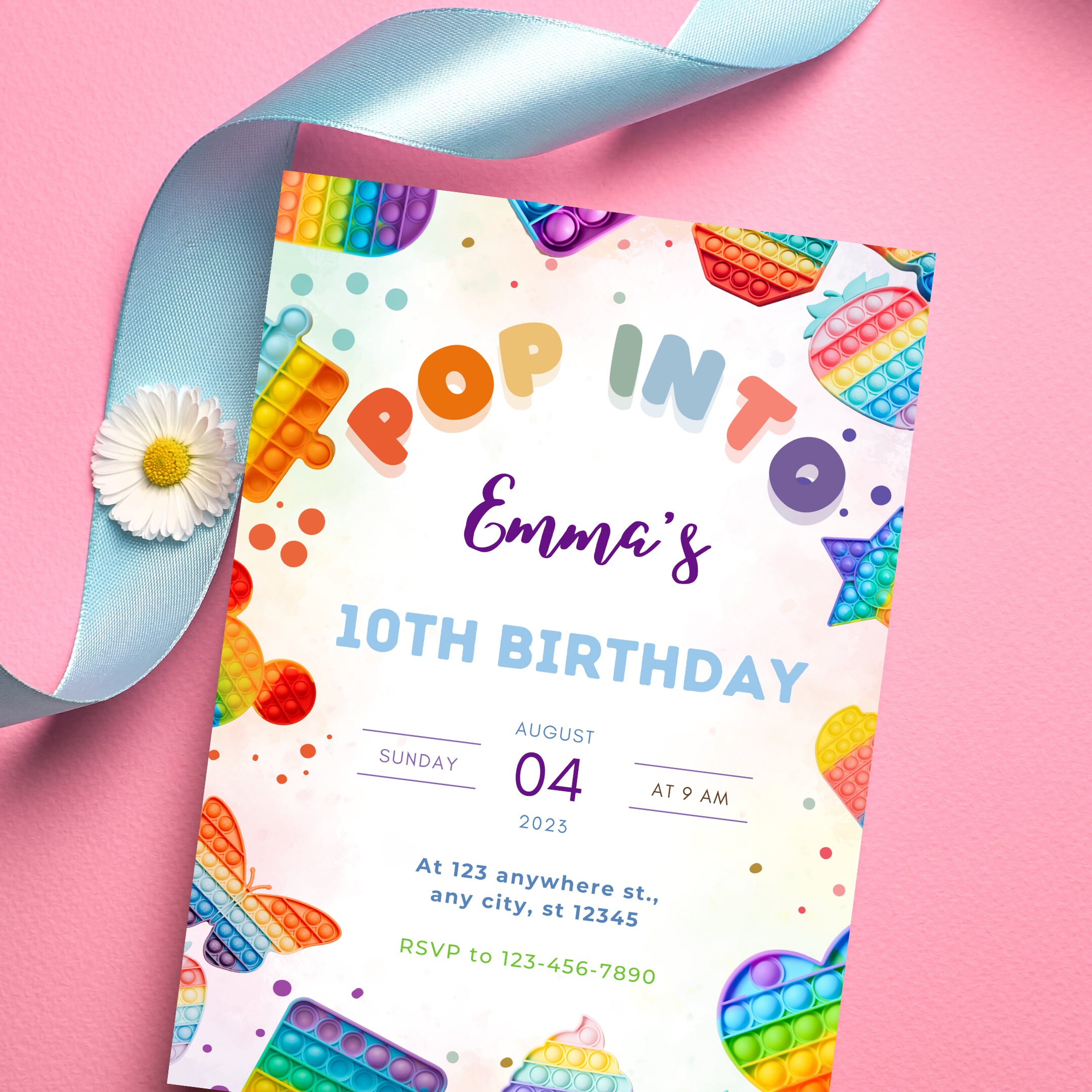 Pop It Birthday Invitation, Pop It Fidget Toy Birthday Invitation ...