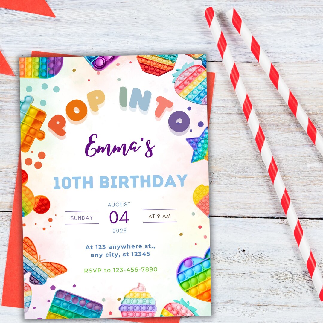 Pop It Birthday Invitation, Pop It Fidget Toy Birthday Invitation ...