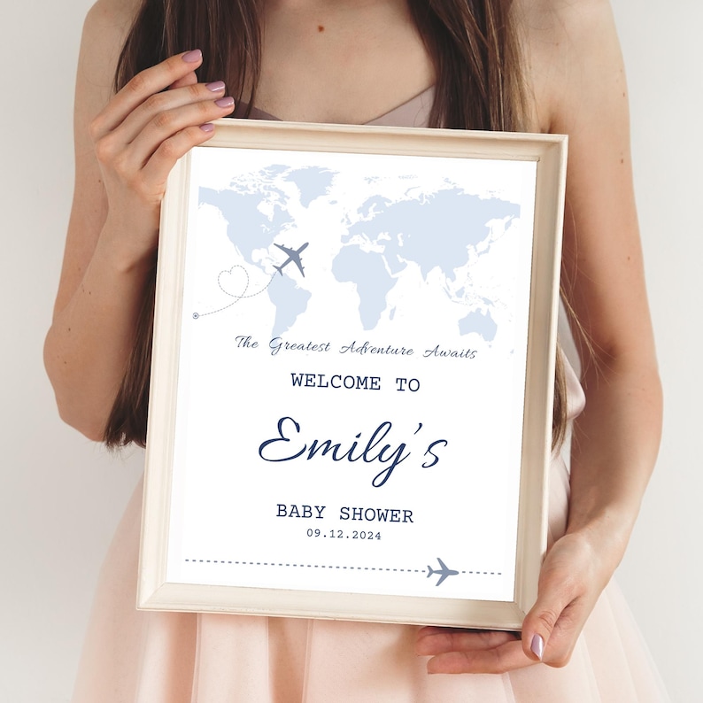 Airplane Ticket Baby Shower Welcome Sign Blue, Baby Shower Boarding ...