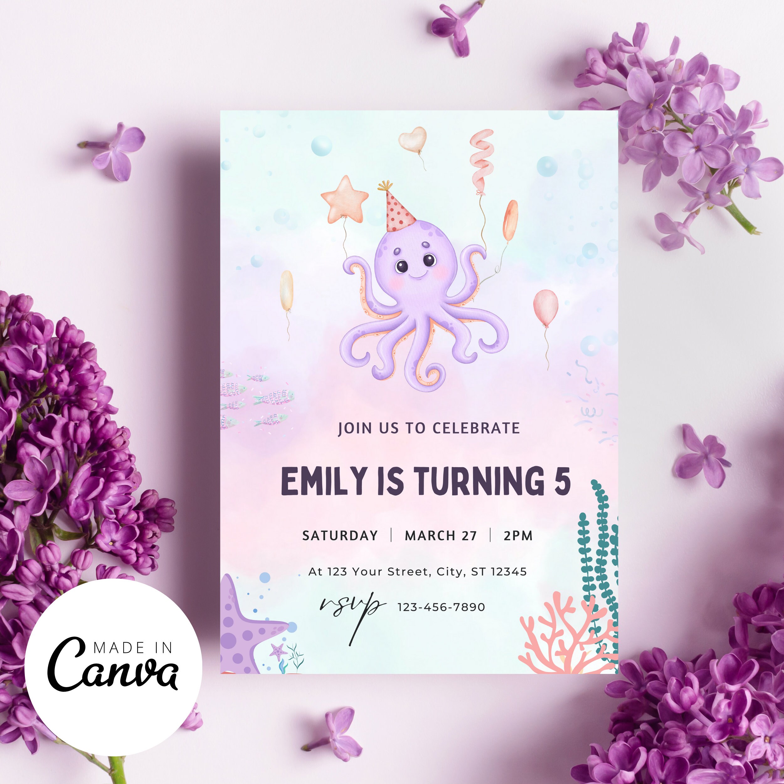 Octopus Birthday Invitation, Under the Sea Birthday Invitation, Ocean ...