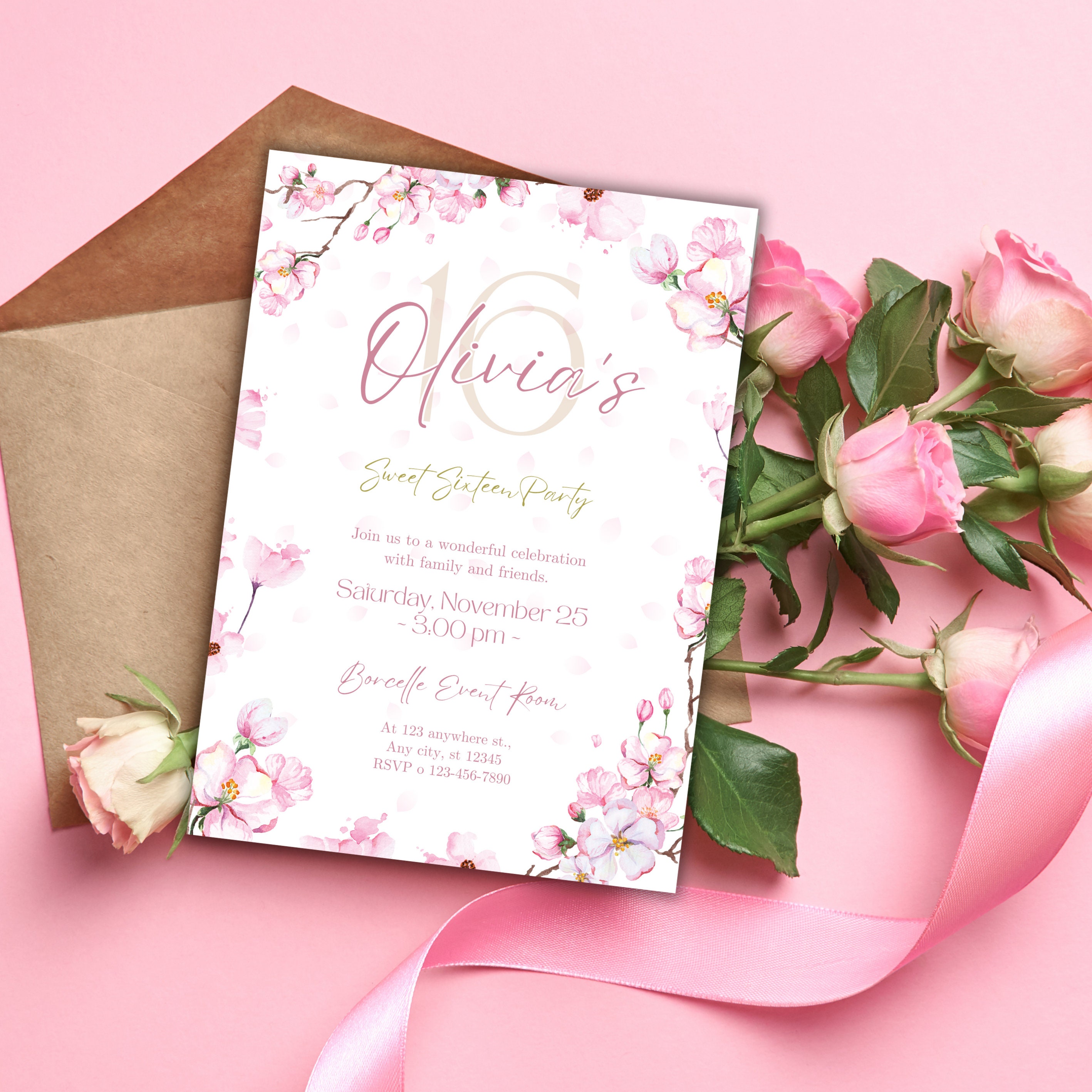 Spring Birthday Invitation, Cherry Blossom Birthday Invitation ...
