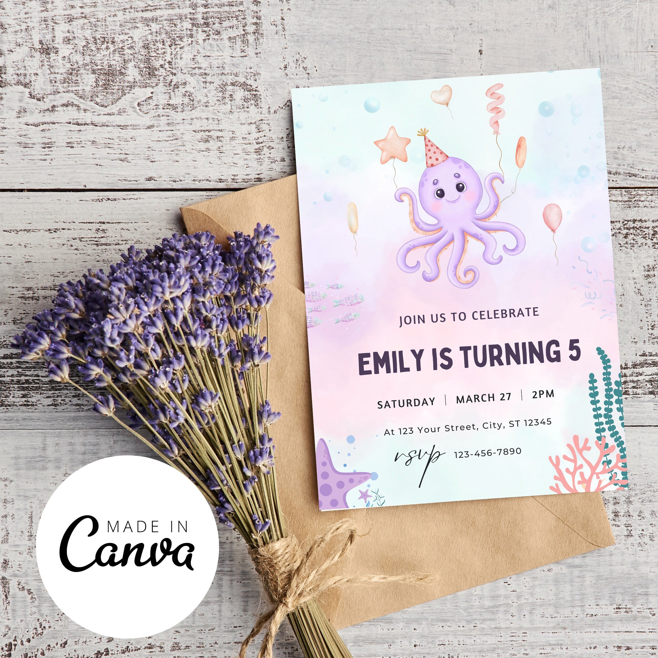 Octopus Birthday Invitation, Under the Sea Birthday Invitation, Ocean ...