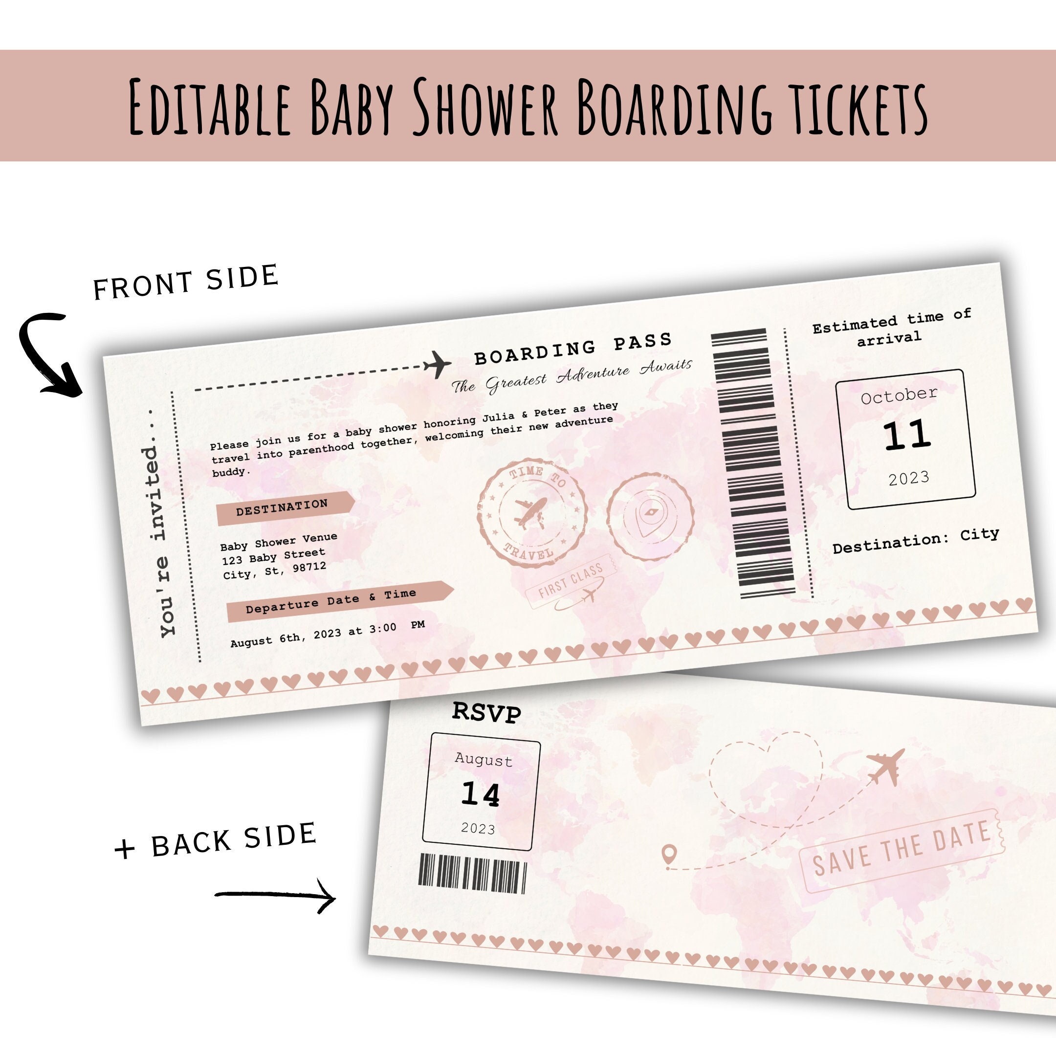 Airplane Ticket Baby Shower Invitation for Girl, Printable Baby Shower ...
