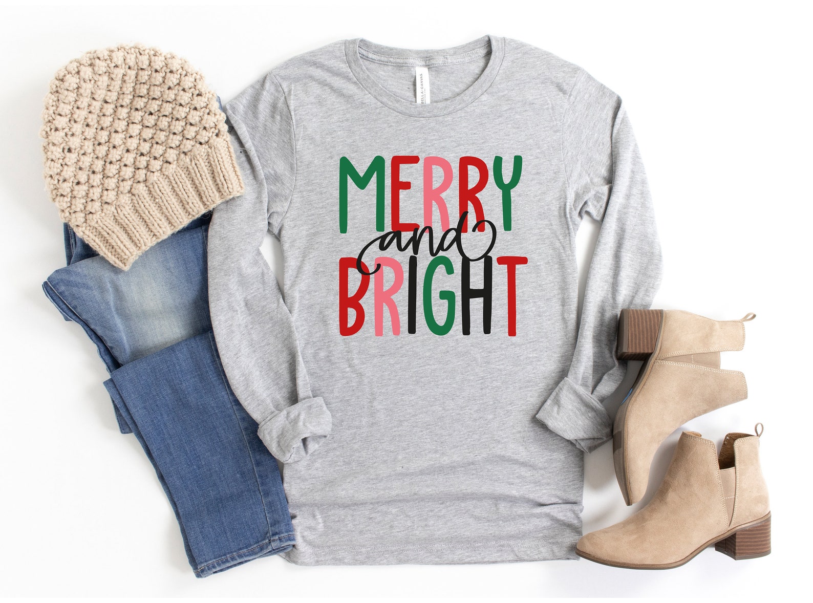 Merry and Bright Christmas Tee Women's Christmas Shirt - Etsy