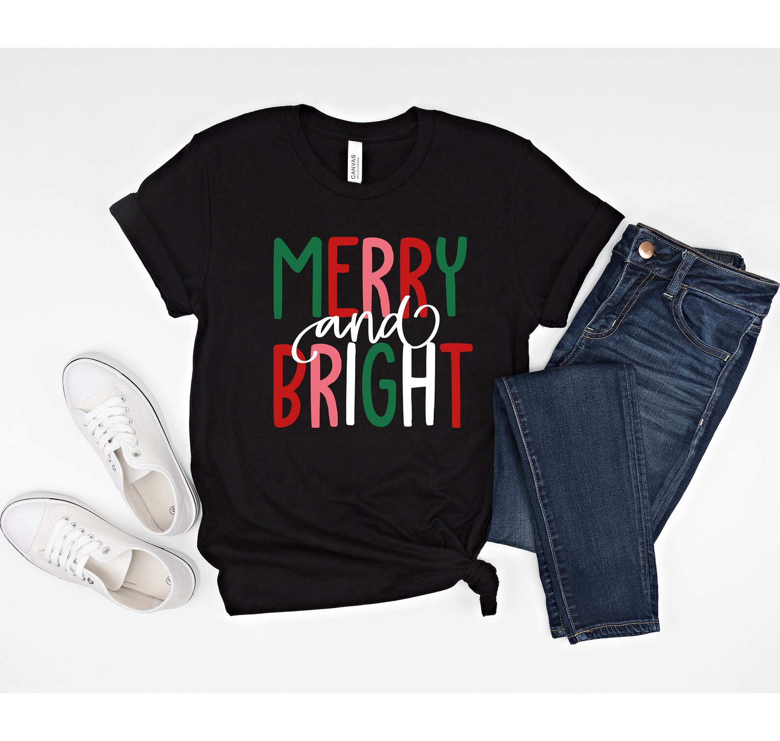Merry and Bright Christmas Tee Women's Christmas Shirt - Etsy