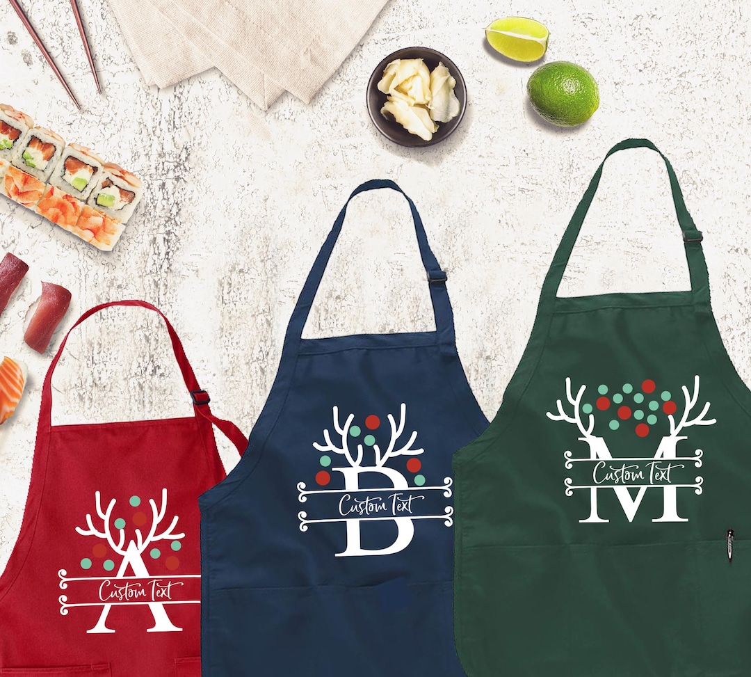 Custom Christmas Apron, Printing Matching Xmas Apron, Red Xmas Apron ...