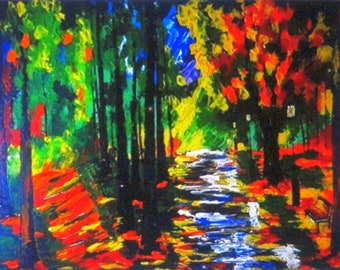 Print - Colorful Impressionist Path, Road Less Traveled Art, Oil ...