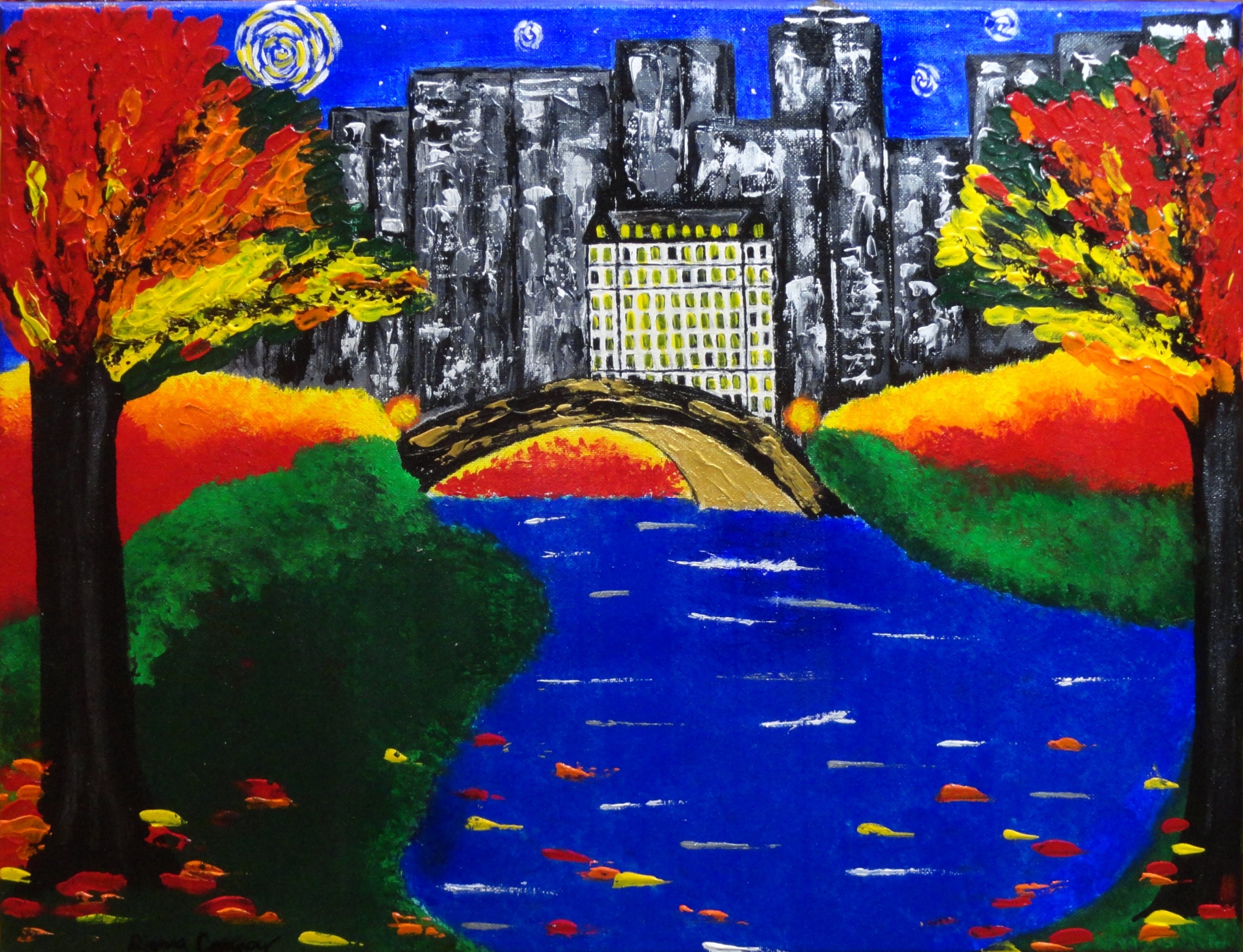 Print-starry Autumn Night in Central Park - Etsy