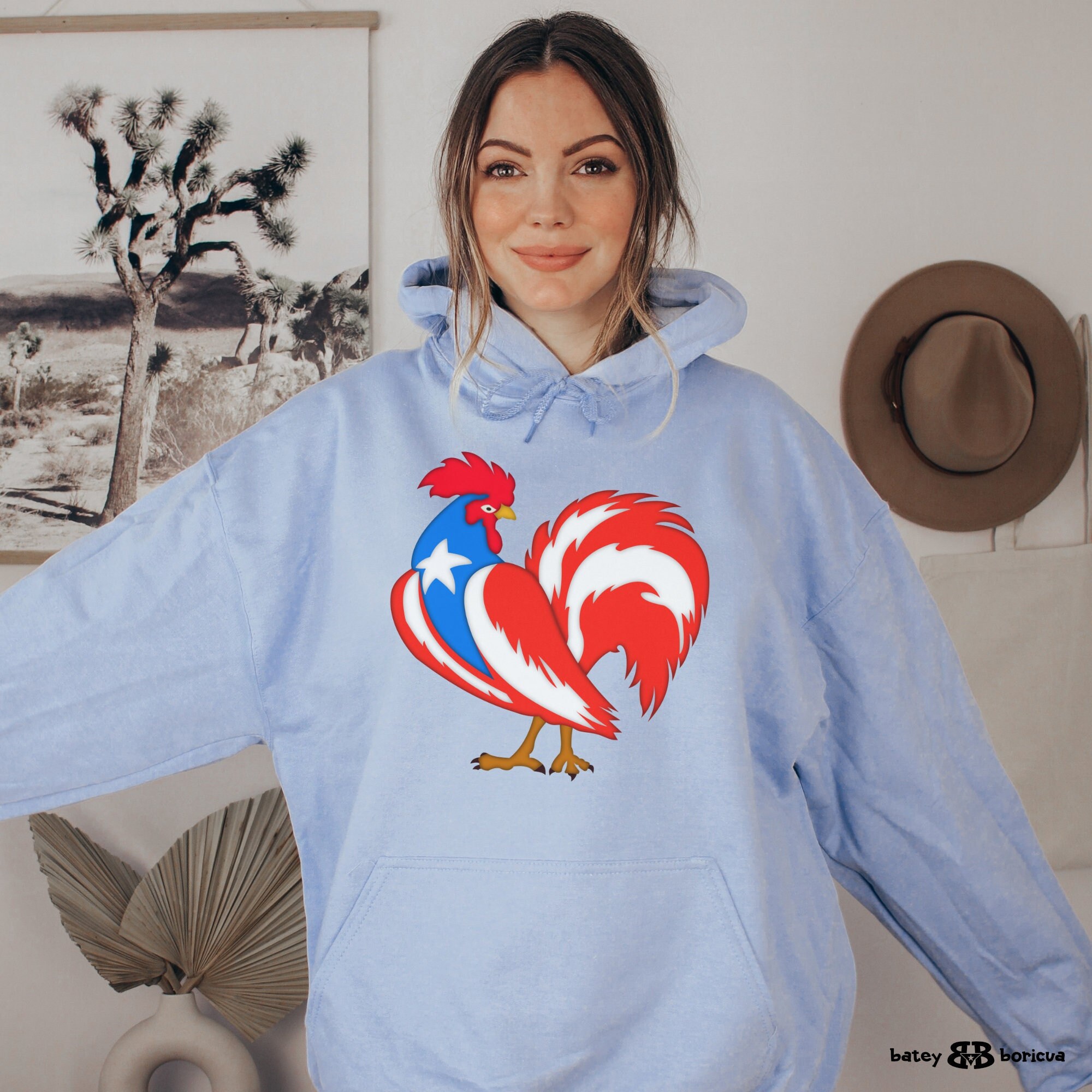 Puerto Rican Flag With Rooster