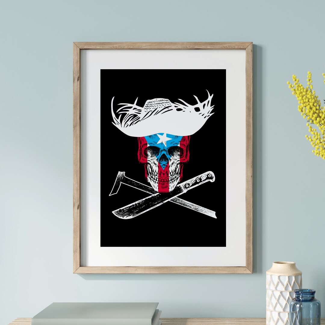 Puerto Rico Flag Wall Art, Jibaro Boricua Skull, Puerto Rican Art ...