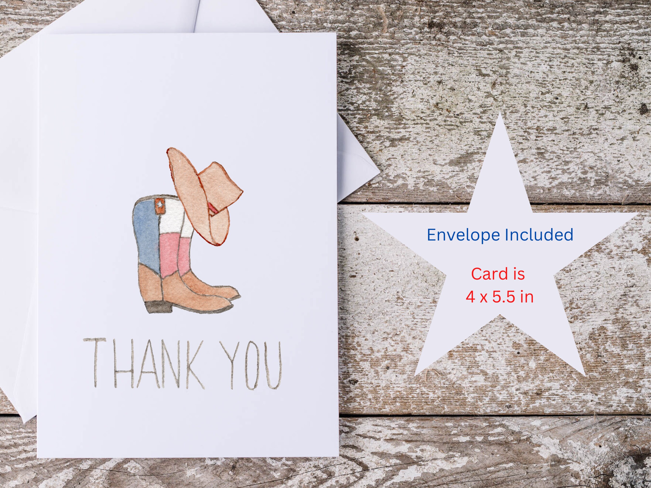 Texas Thank You Card Notecard and Envelope Hand-painted - Etsy