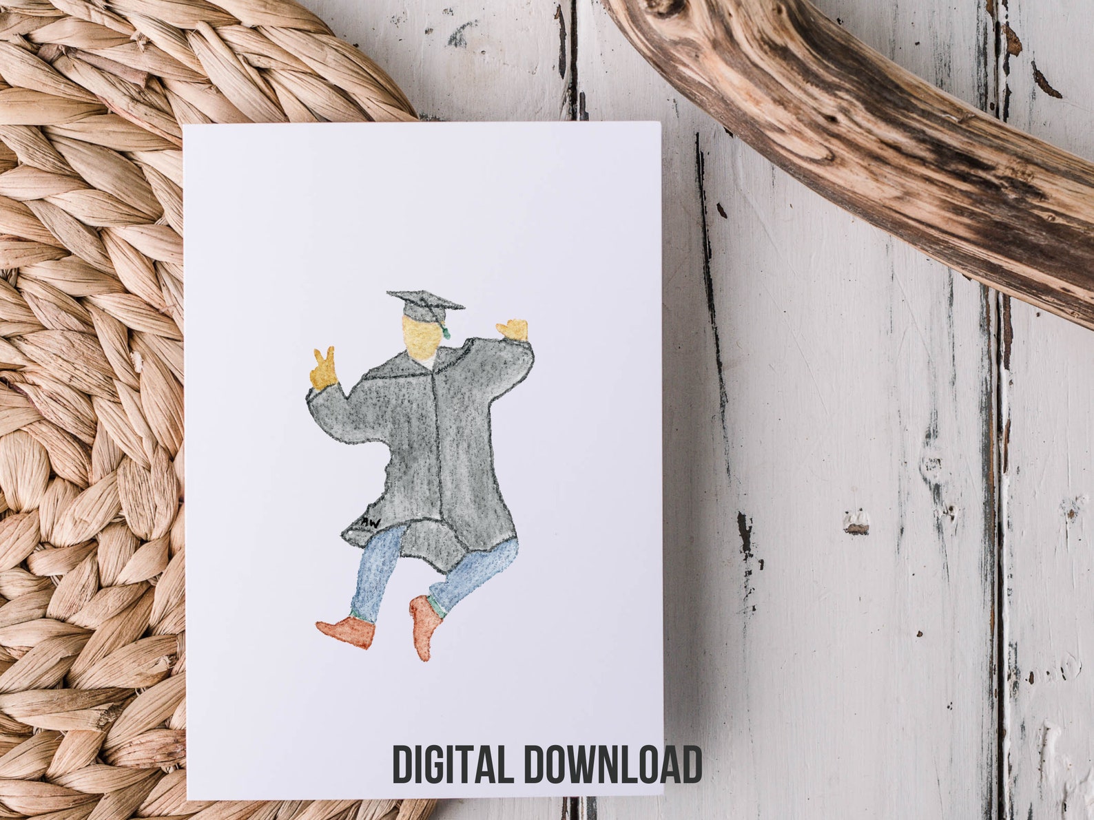 Printable Graduation Card Congrats Jumping Graduate Hand Painted ...