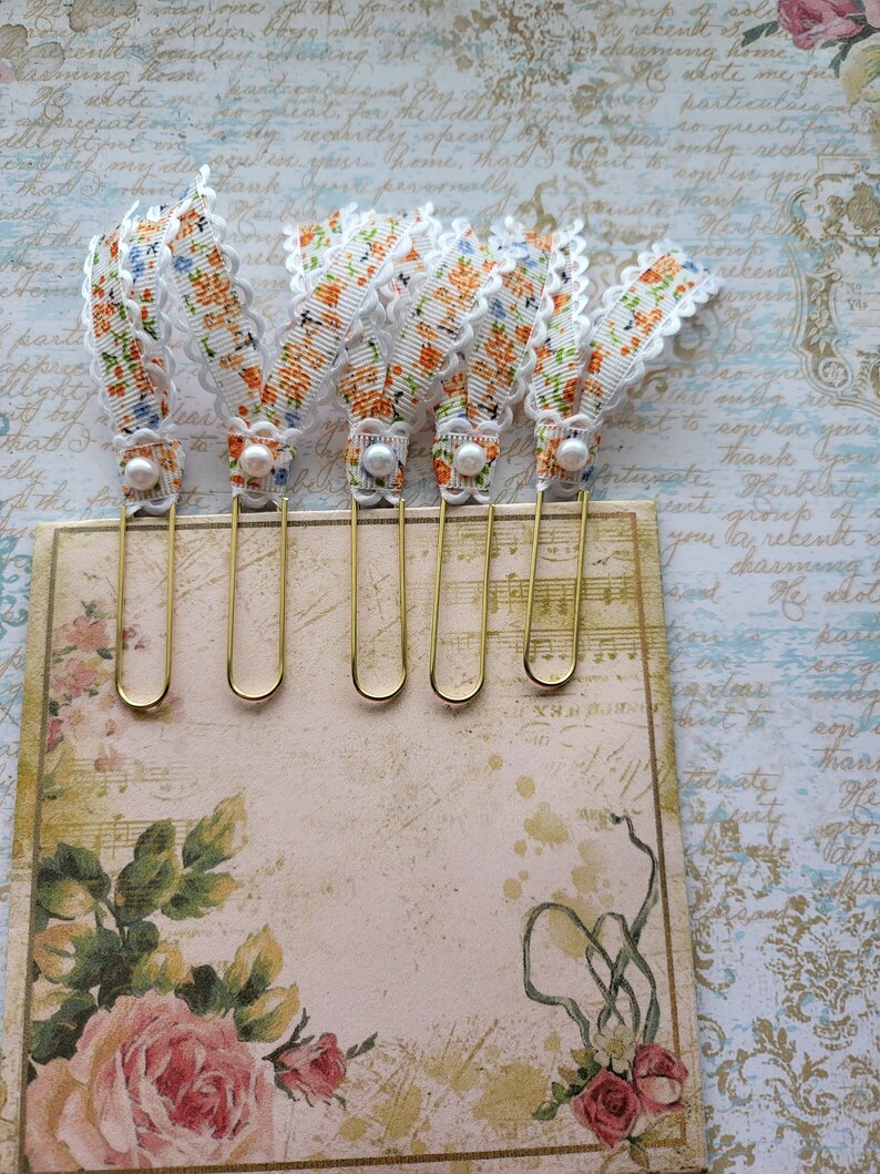 Vintage Embellished Clips, Junk Journal, Stationary, Bookmarks ...