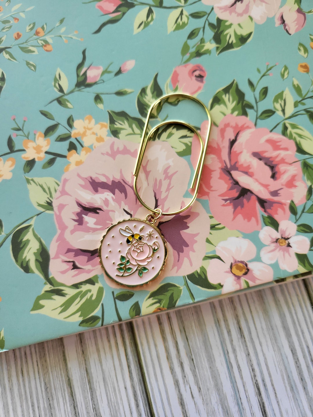 Gold Paper Clip With Bee & Flower Charm: Planner Accessory - Etsy
