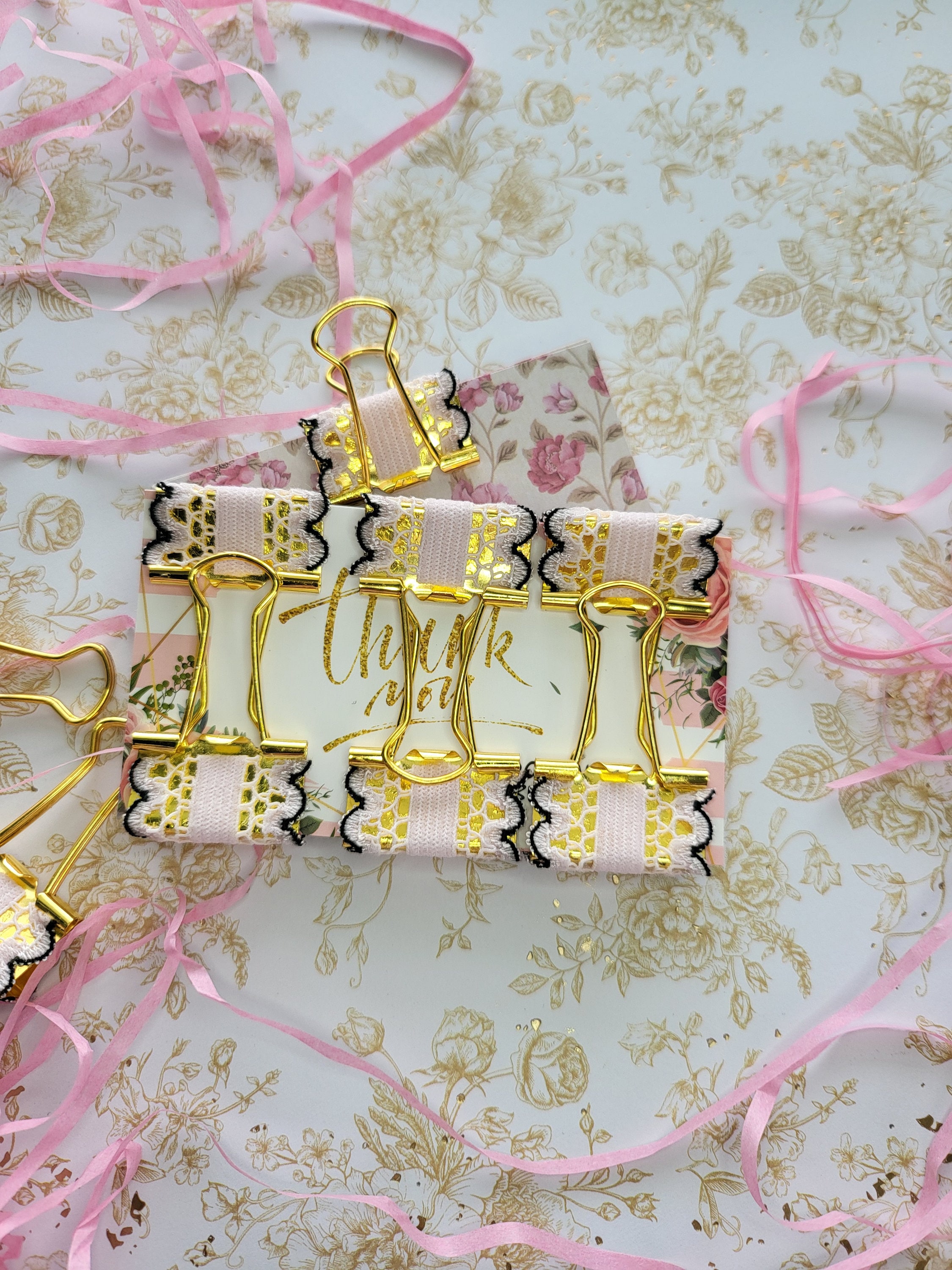 Embellished Binder Clip Gold Metal Office School Binder Clip Set, Paper ...