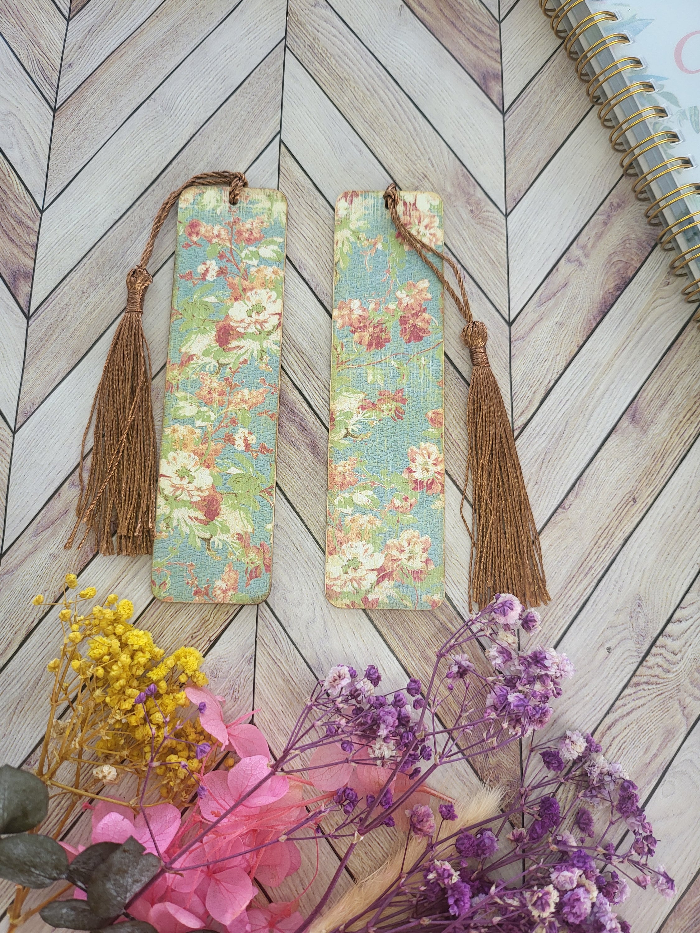 Vintage Bookmark With Tassel, Floral Doble Side Wood Bookmark, Book ...