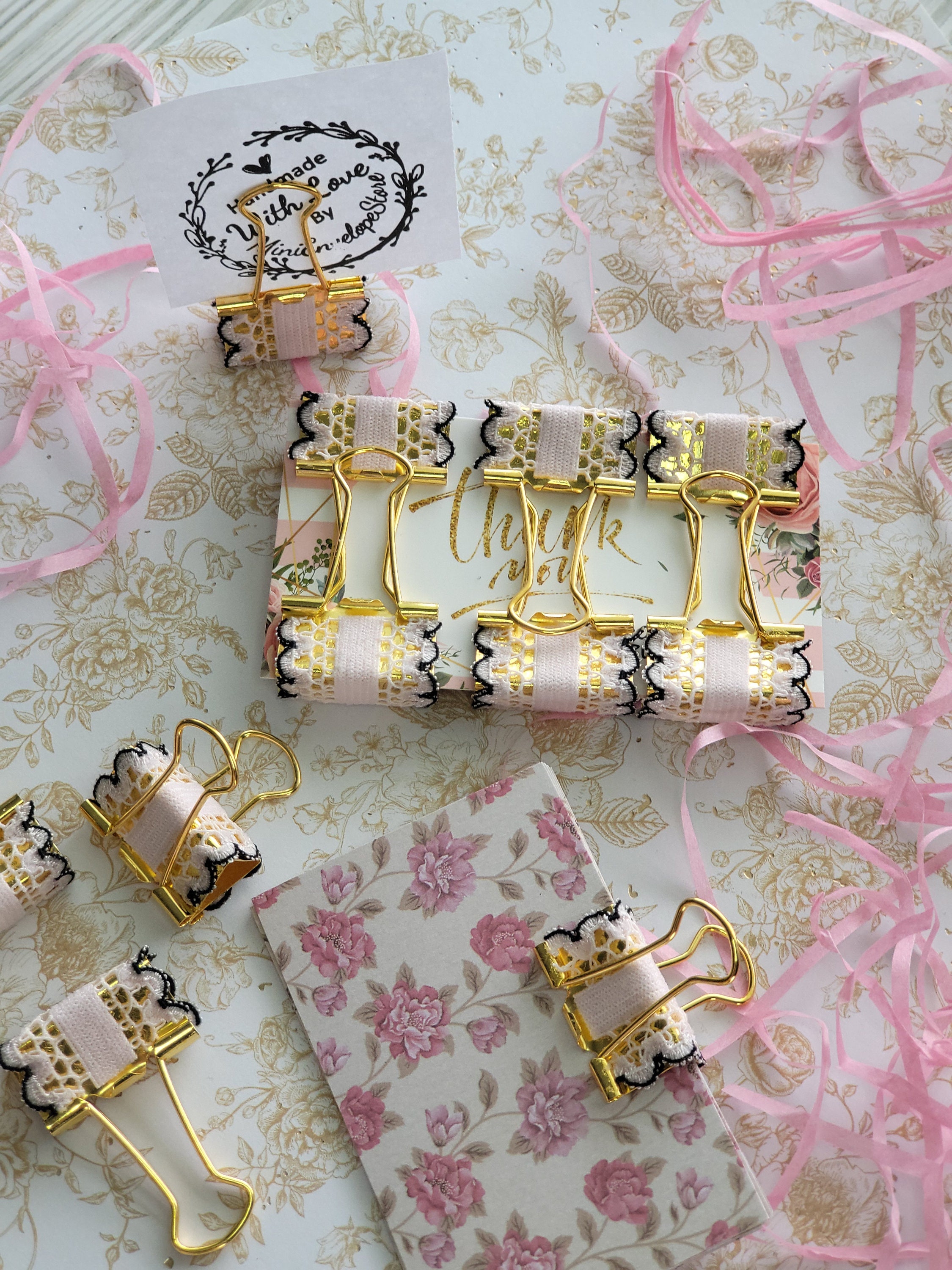 Embellished Binder Clip Gold Metal Office School Binder Clip Set, Paper ...