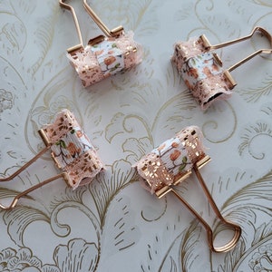 Embellished Binder Clip Pink Rose Metal Office School Binder Clip Set ...