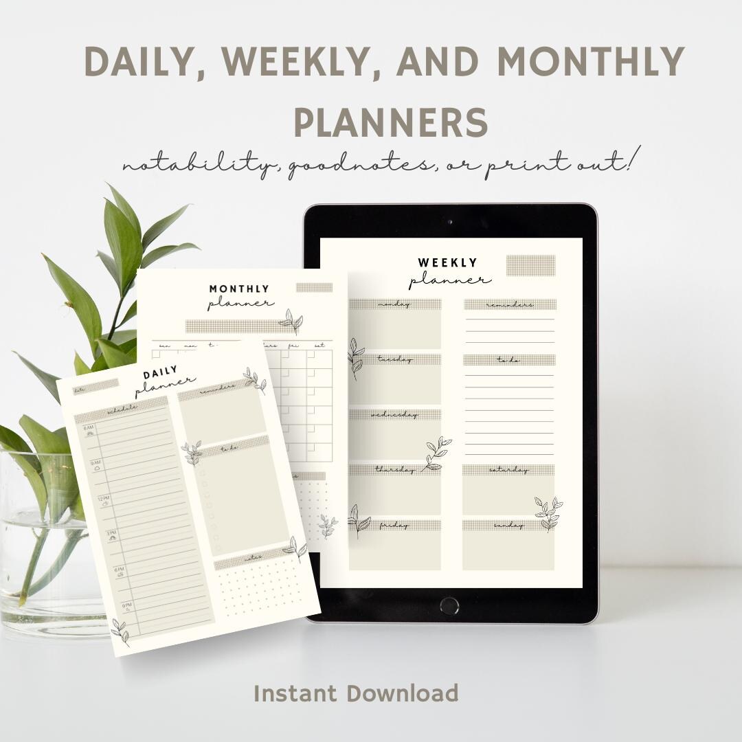 2025 Digital Planner & Printable | Grey Brown Plant Theme | Goodnotes ...